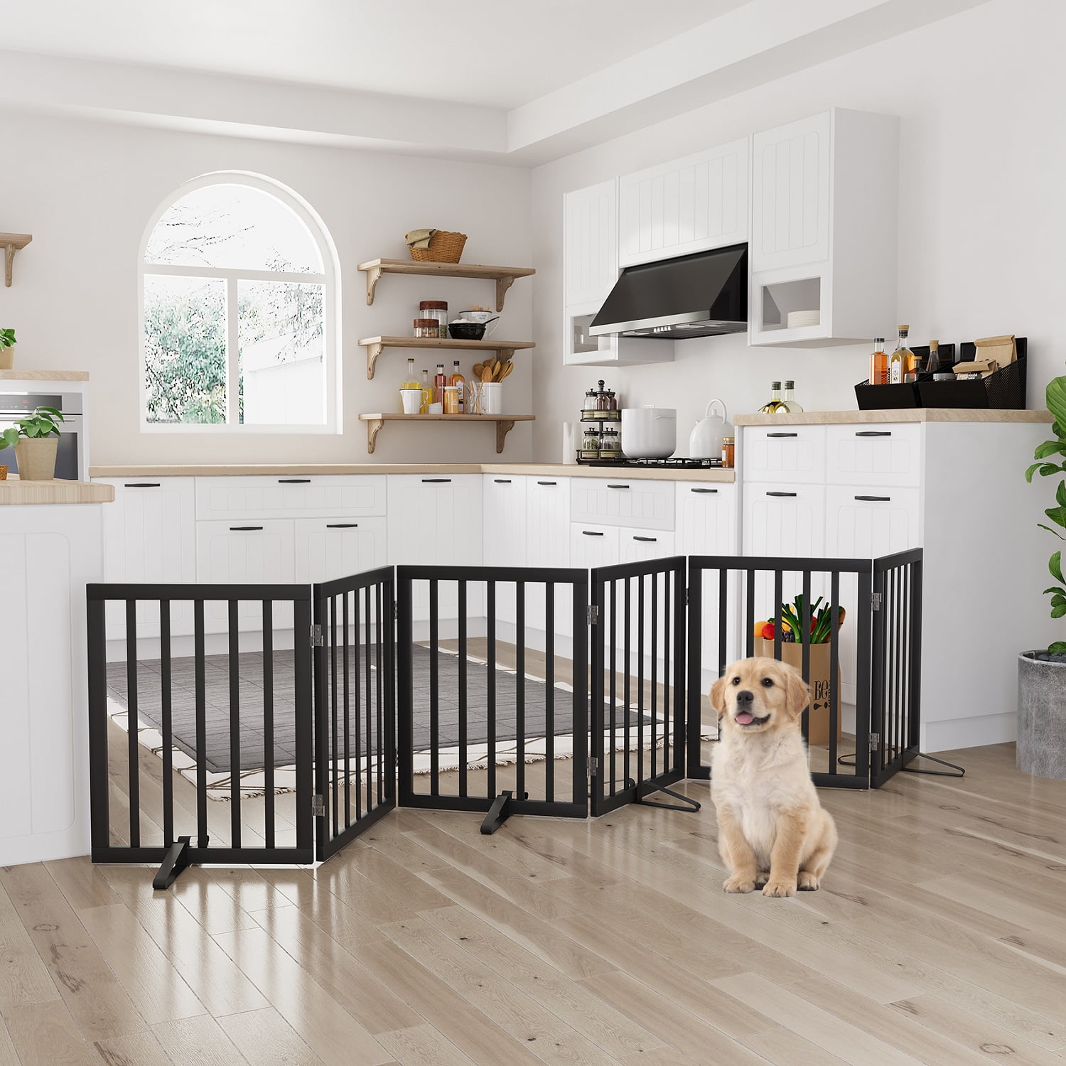 Smuxee Bamboo Freestanding Pet Gate Foldable Dog Gate with Support Feet ...