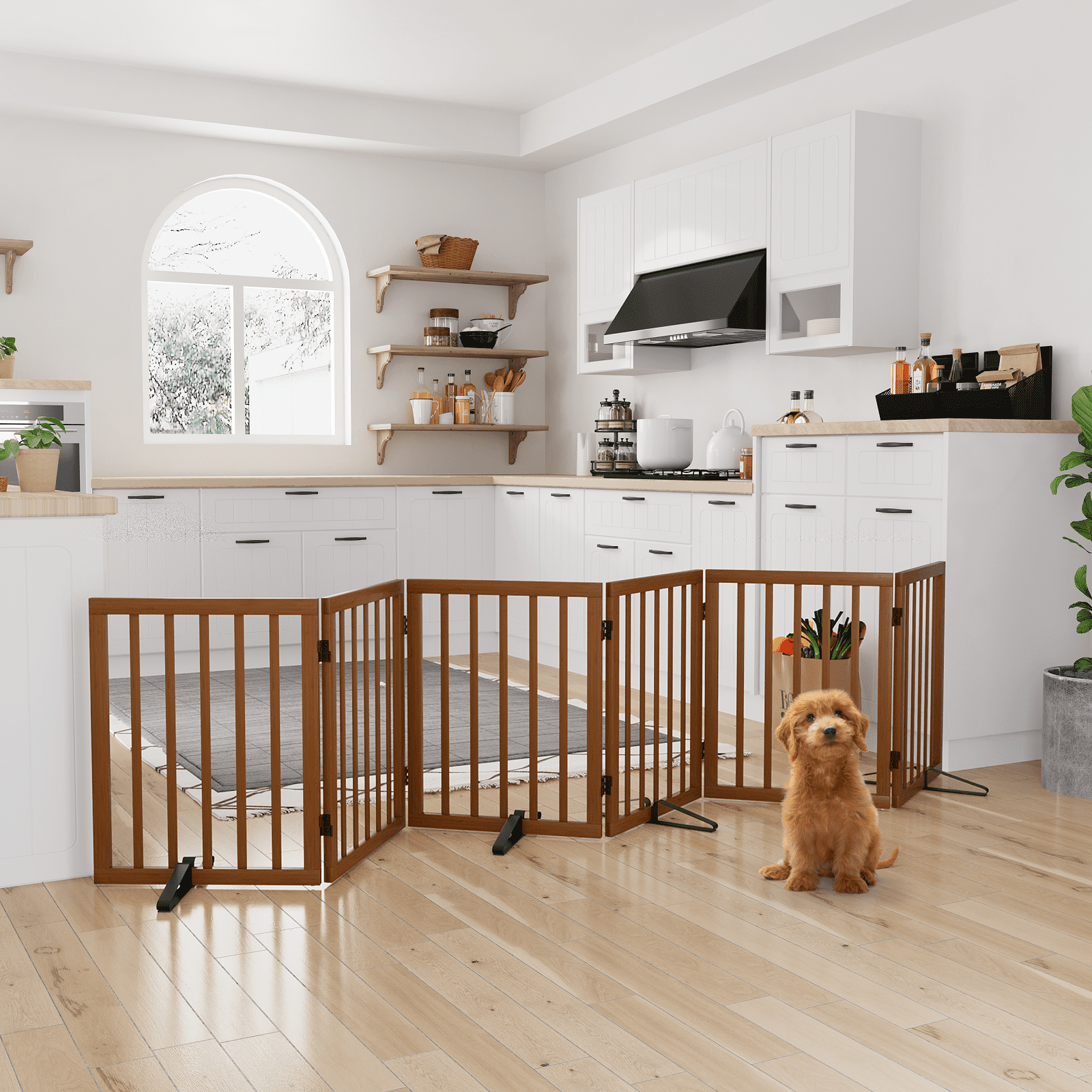 Smuxee Bamboo Freestanding Pet Gate Foldable Dog Gate with Support Feet ...