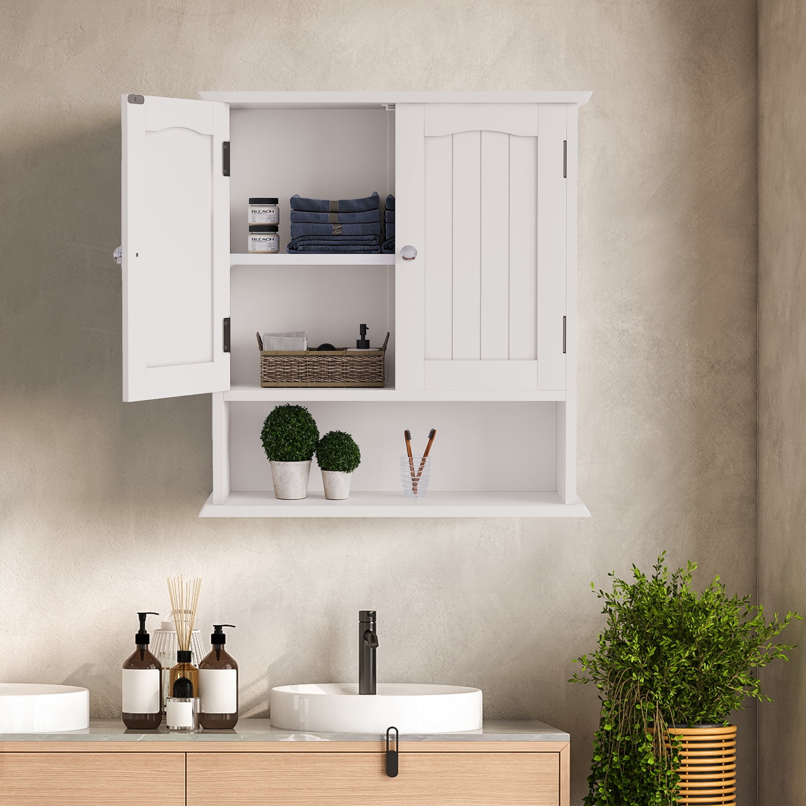 Smuxee Bathroom Wall Storage Cabinets with Door and Open Shelves,Over ...