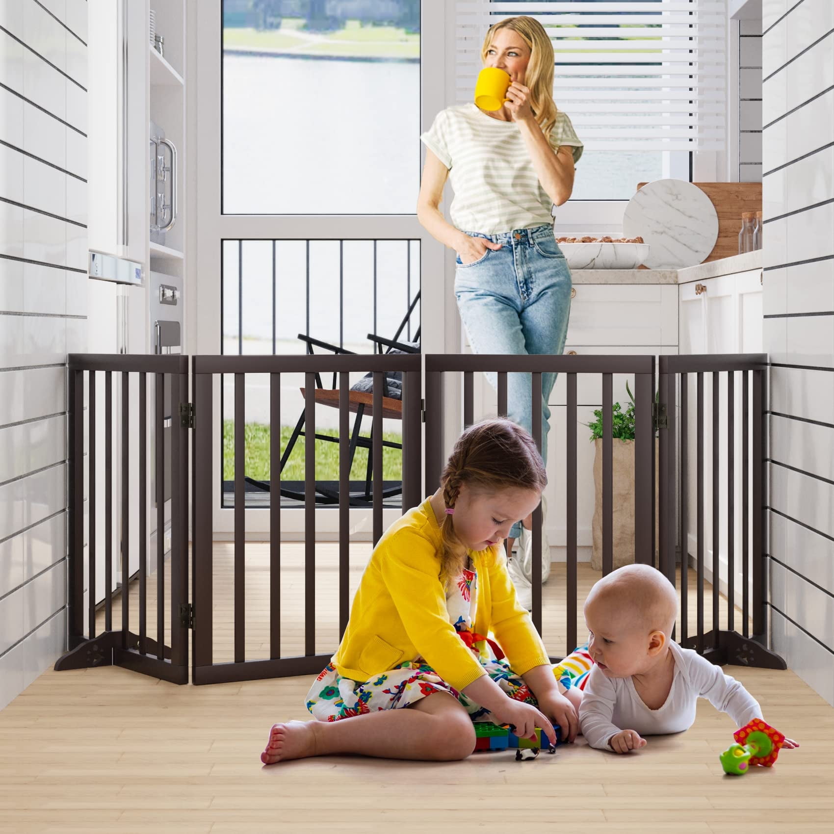 Smuxee Dog Gate Freestanding Foldable 360° Configurable Pet Fence with ...