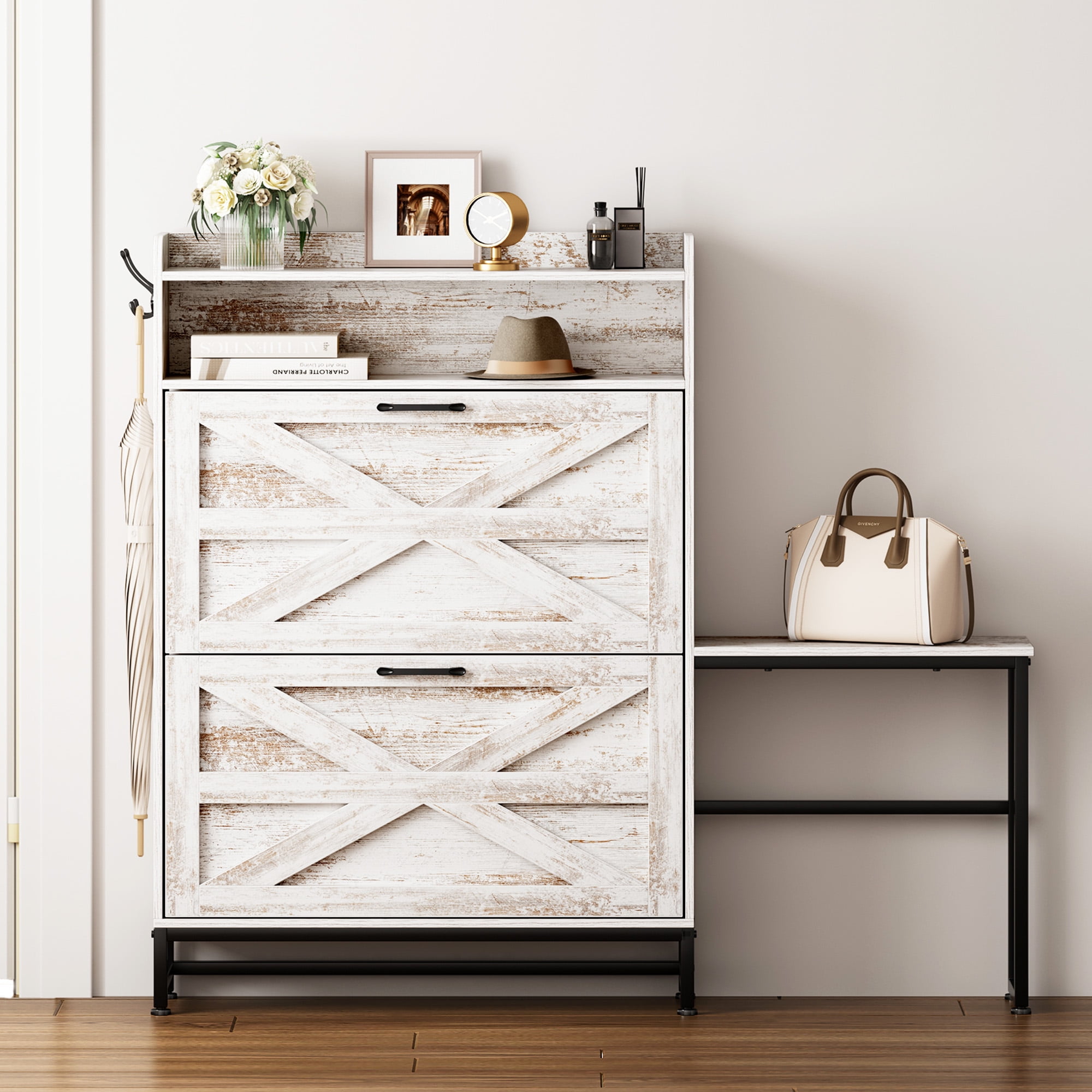 Smuxee Farmhouse Shoe Cabinet with Storage Table and Shelf,Entryway ...
