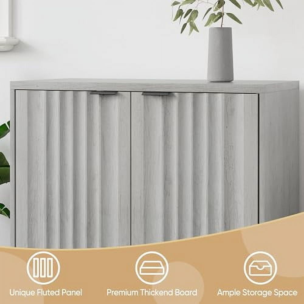 Smuxee Fluted Sideboard Cabinet, Freestanding Wash Grey Buffet Cabinet ...