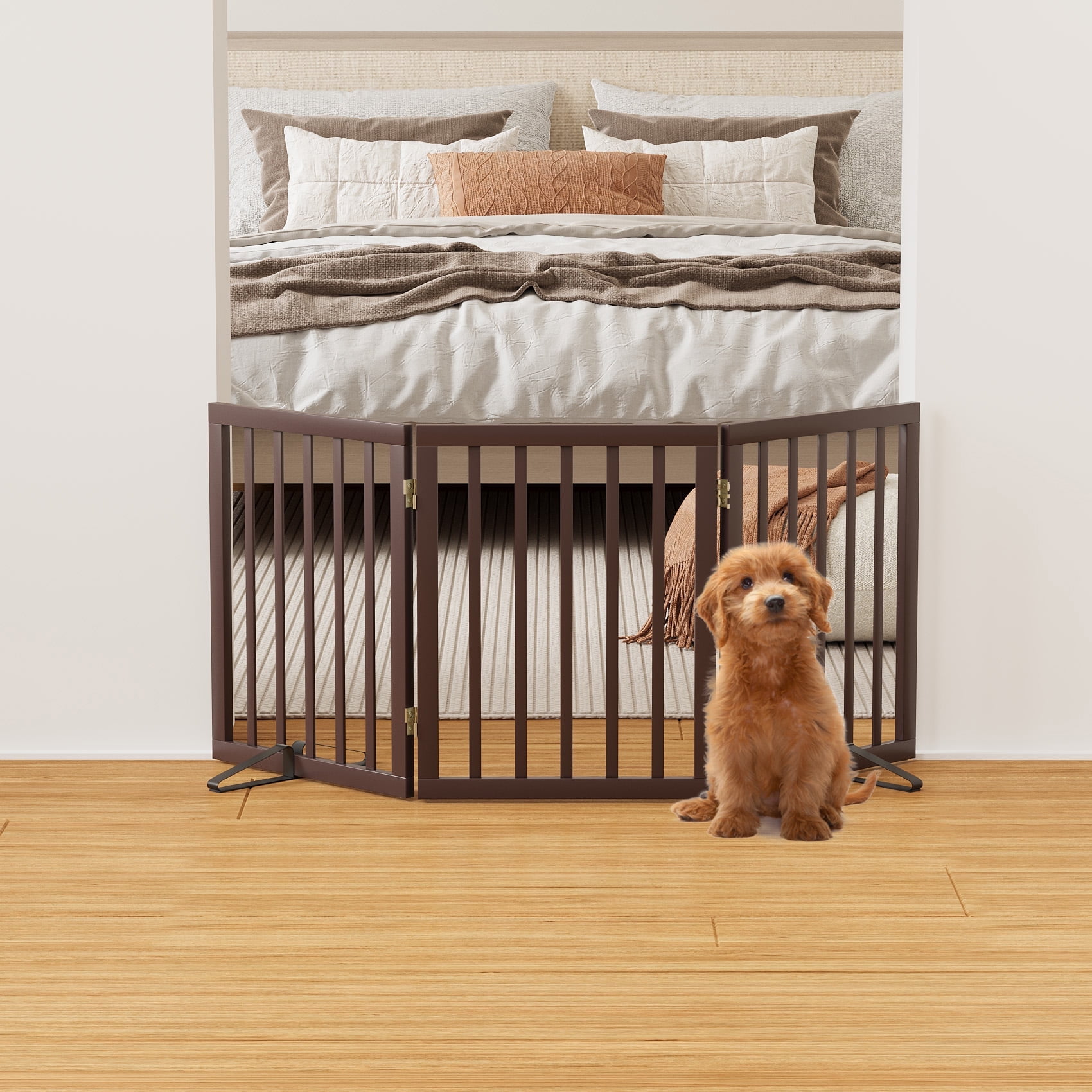 Smuxee Bamboo Foldable Dog Gate Freestanding Pet Fence with Support ...