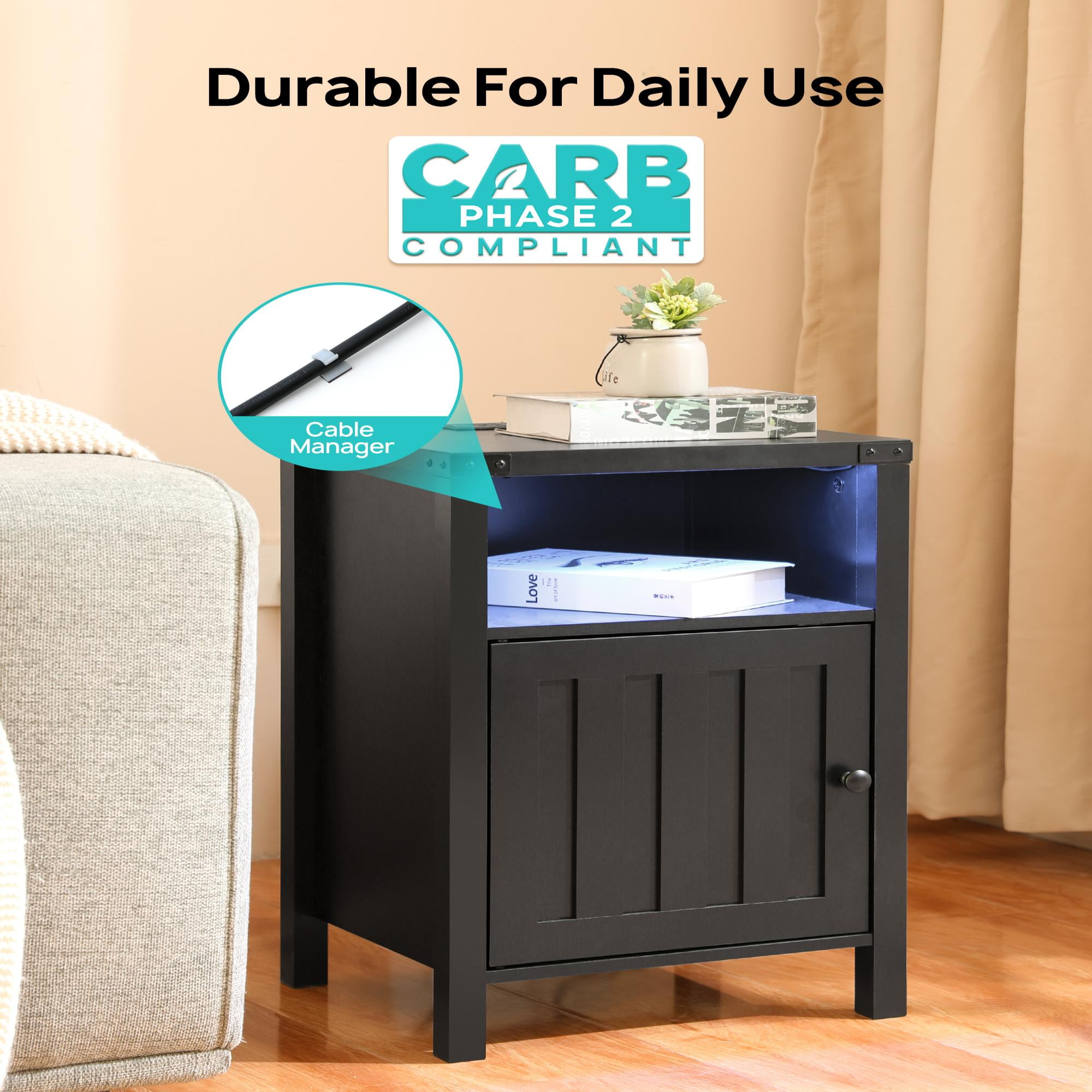 Smuxee Home Nightstand with Charging Station and USB Ports,Bedside ...