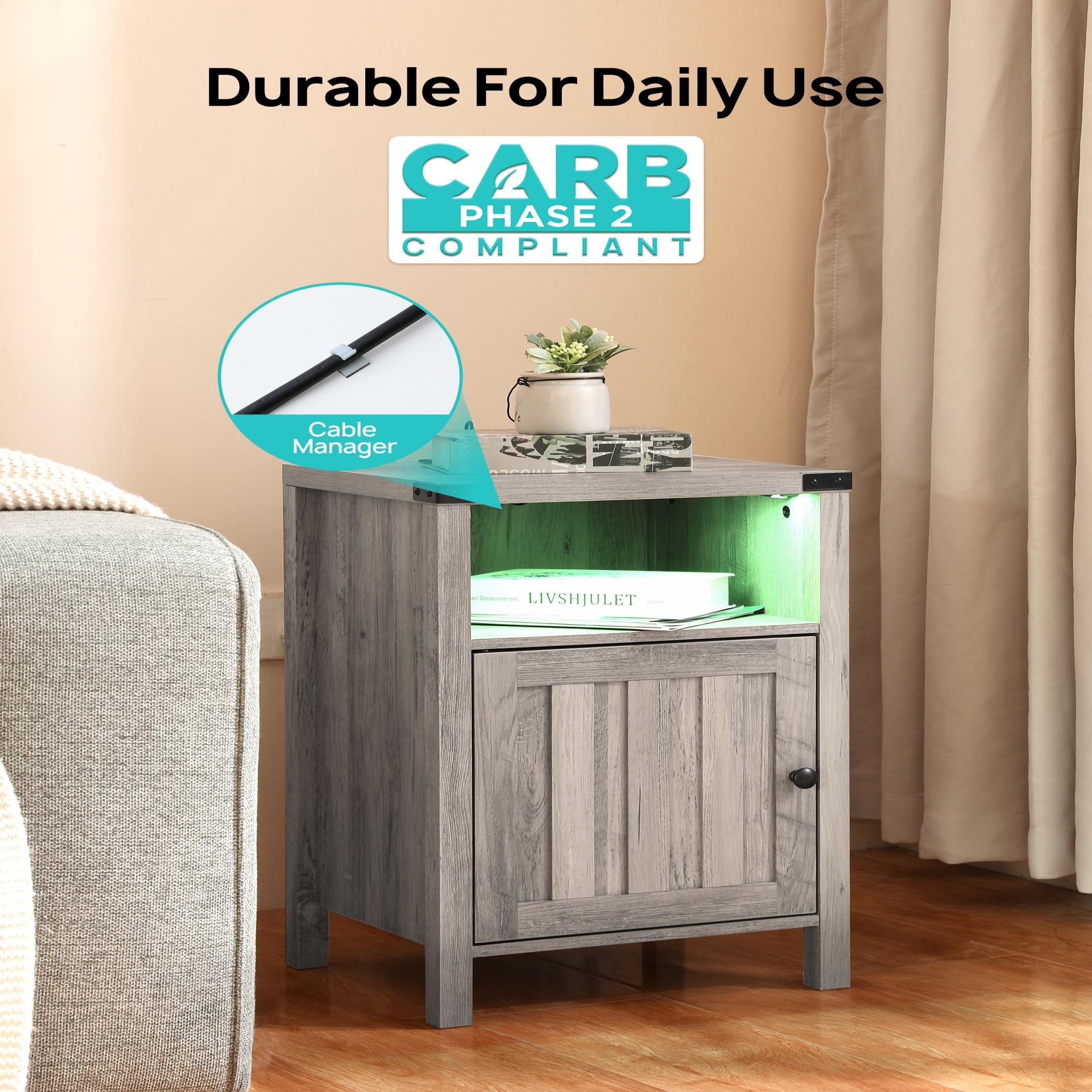 Smuxee Home Nightstand with Charging Station and USB Ports, Bedside ...