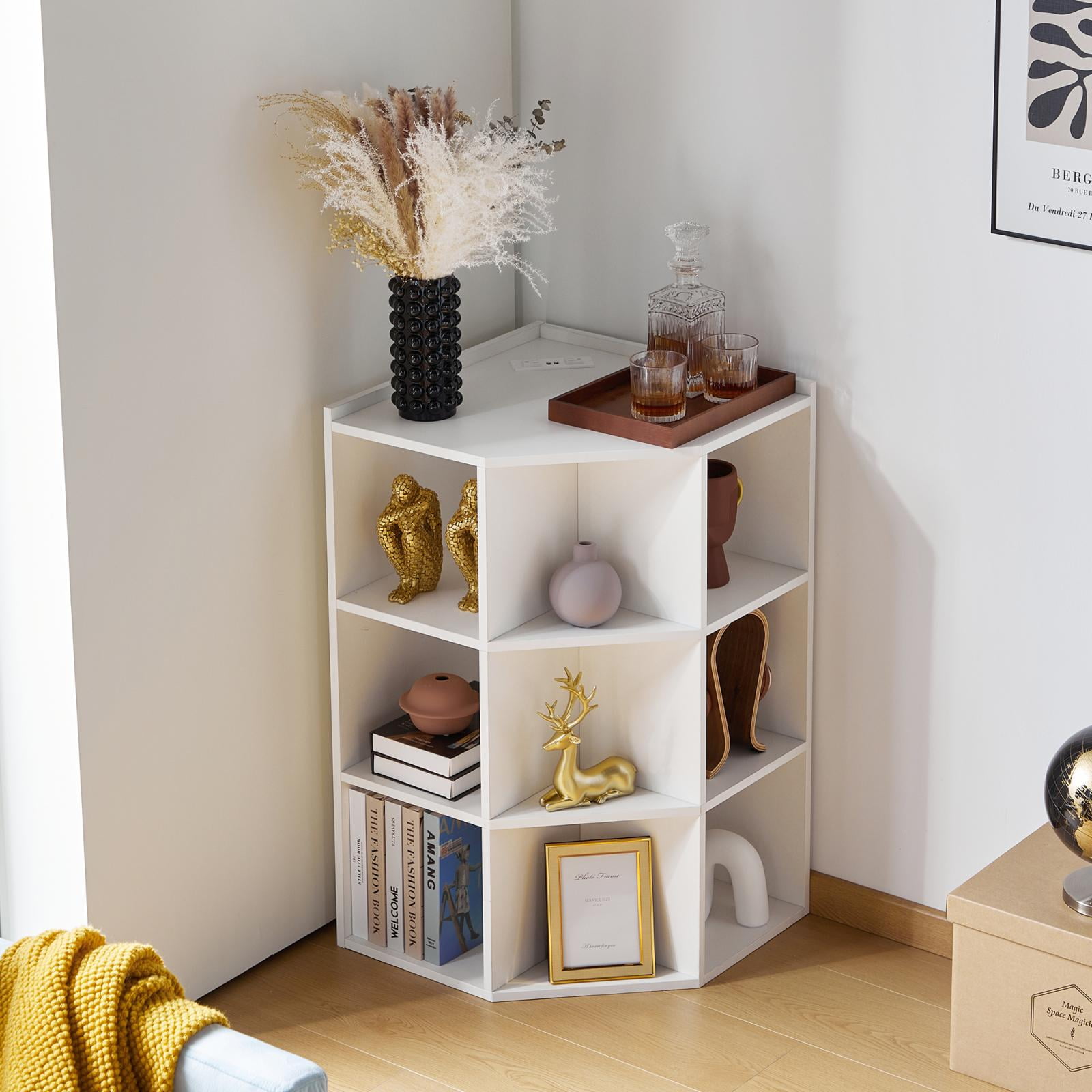 Smuxee Corner Shelf with 9 Cube Storage and USB Charging, Living Room ...