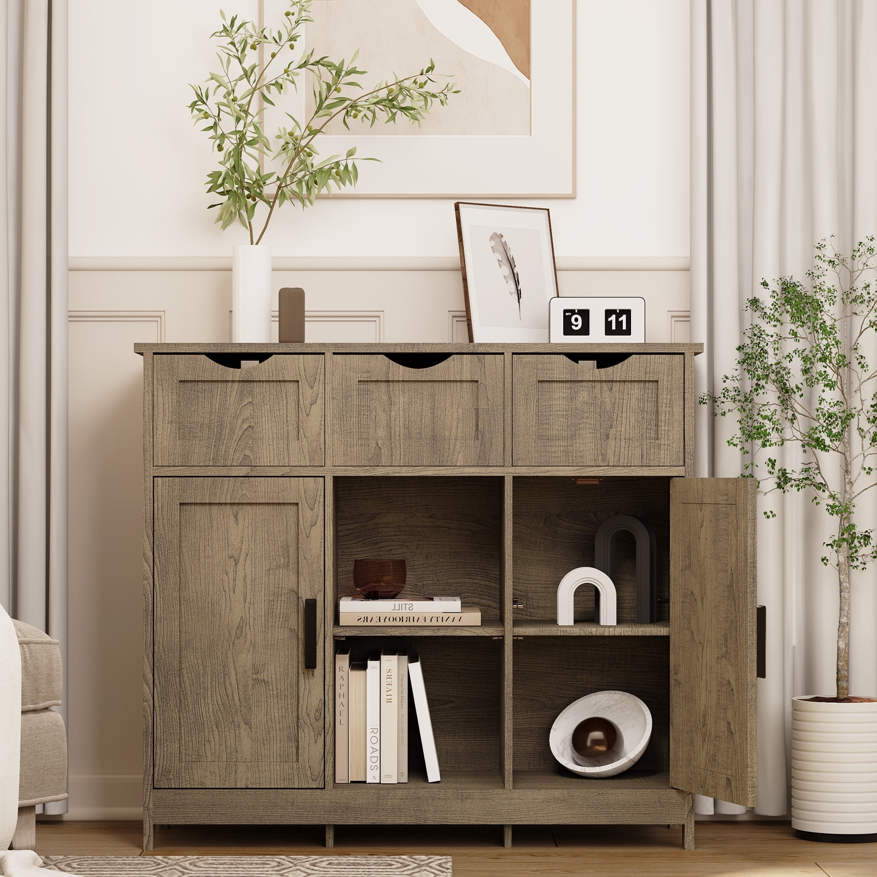Smuxee Modern Storage Cabinets with 3 Drawer and Shelves,Living Room ...