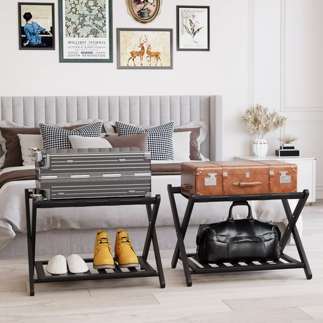 Smuxee Bamboo Folding Luggage Rack, Wooden Suitcase Holder for Guest ...