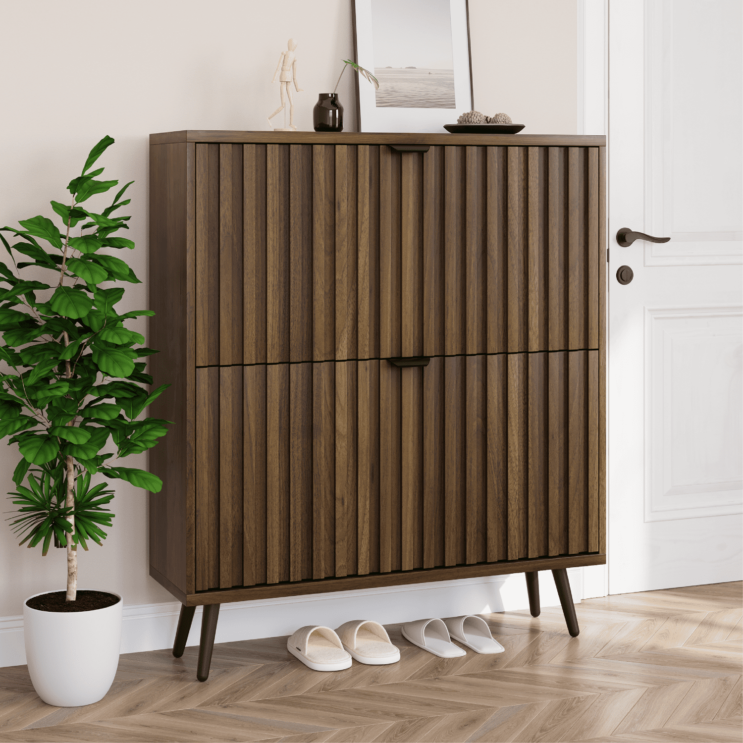 Smuxee Shoe Storage Cabinet for Entryway with 2 Flip Drawers Walnut 31. ...