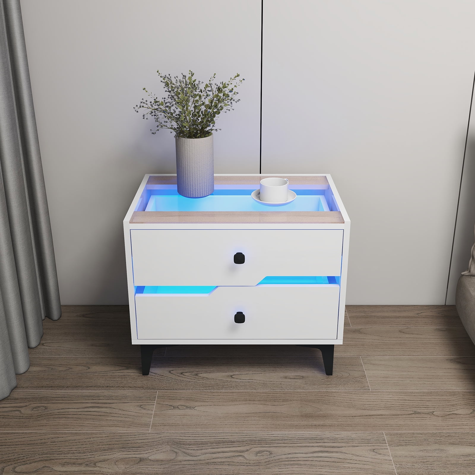Smuxee Smart Nightstand with LED Lights,2 Drawers,End Tables for Living ...