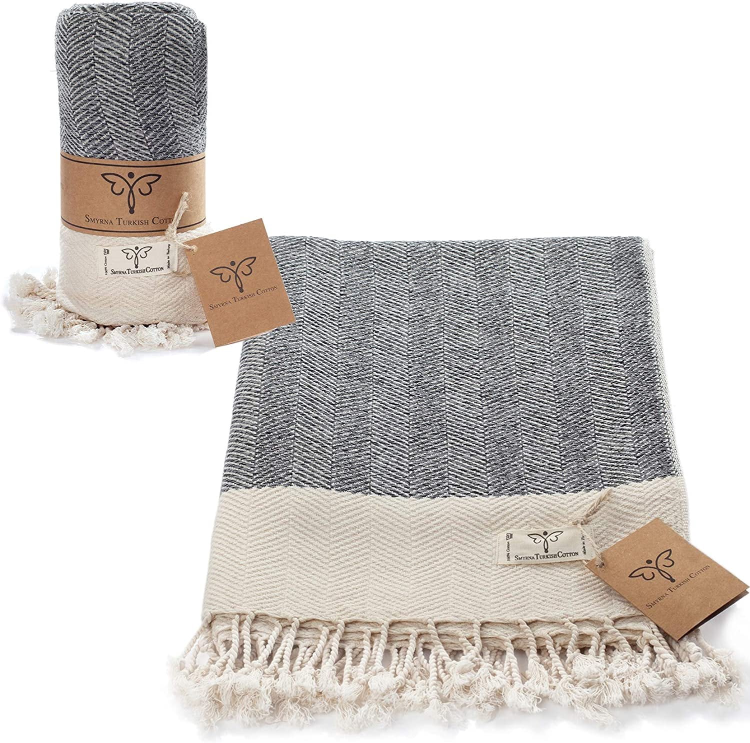 Smyrna Turkish Throw Blanket, 100% Cotton, 60x80 in, Herringbone ...