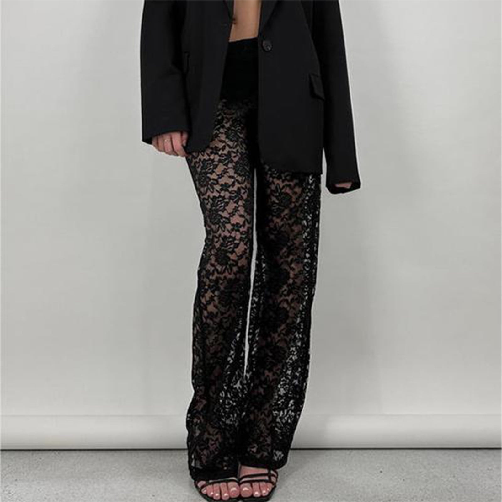 SnZhen New Fashion Embroidery Pant Womens Party Lace See-Through High ...