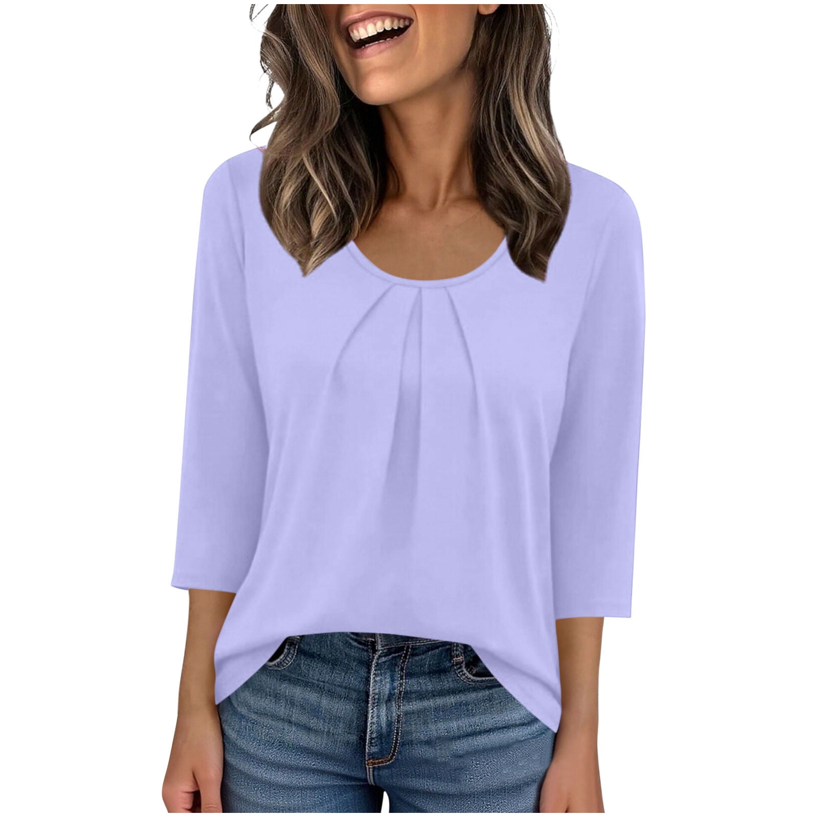 SnZhen Women's Solid Color 3/4 Sleeve Top Blouse Fashion Ladies Stretch ...