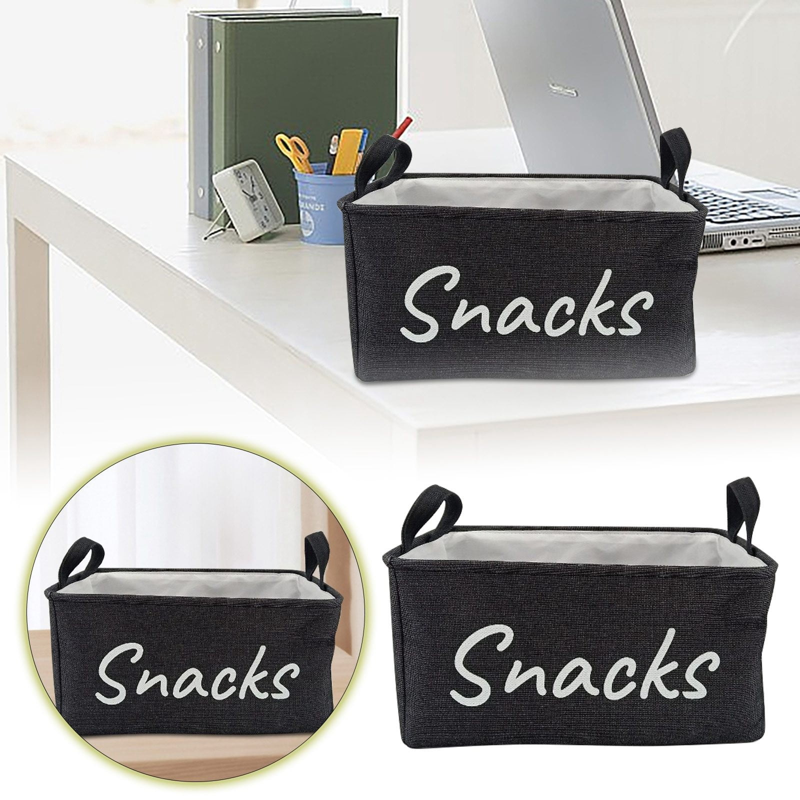 Snack Bin for Pantry, Durable Burlap Snack Storage Basket with Handle ...