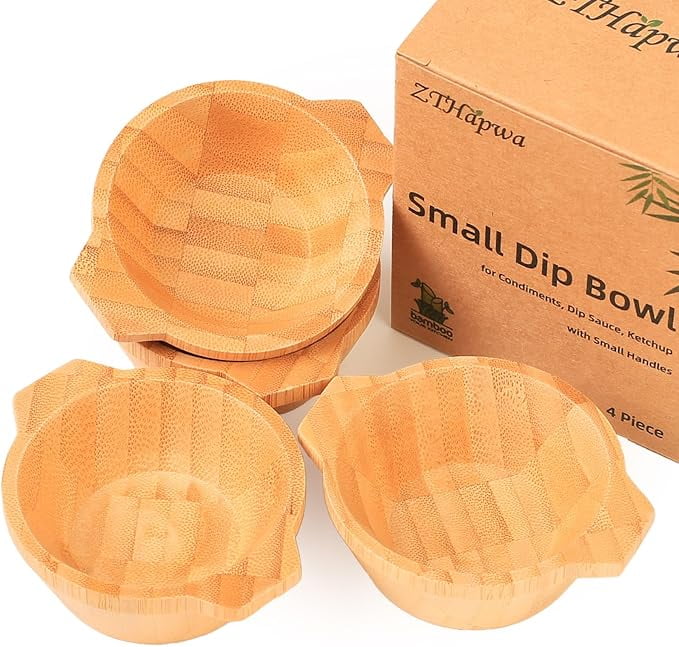 Snack Bowls Set, Small Bamboo Sauce Dish Dipping Bowls with Small ...