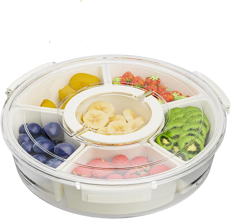 Snack Box Container, Divided Serving Tray with Lid and Handle, 6 ...