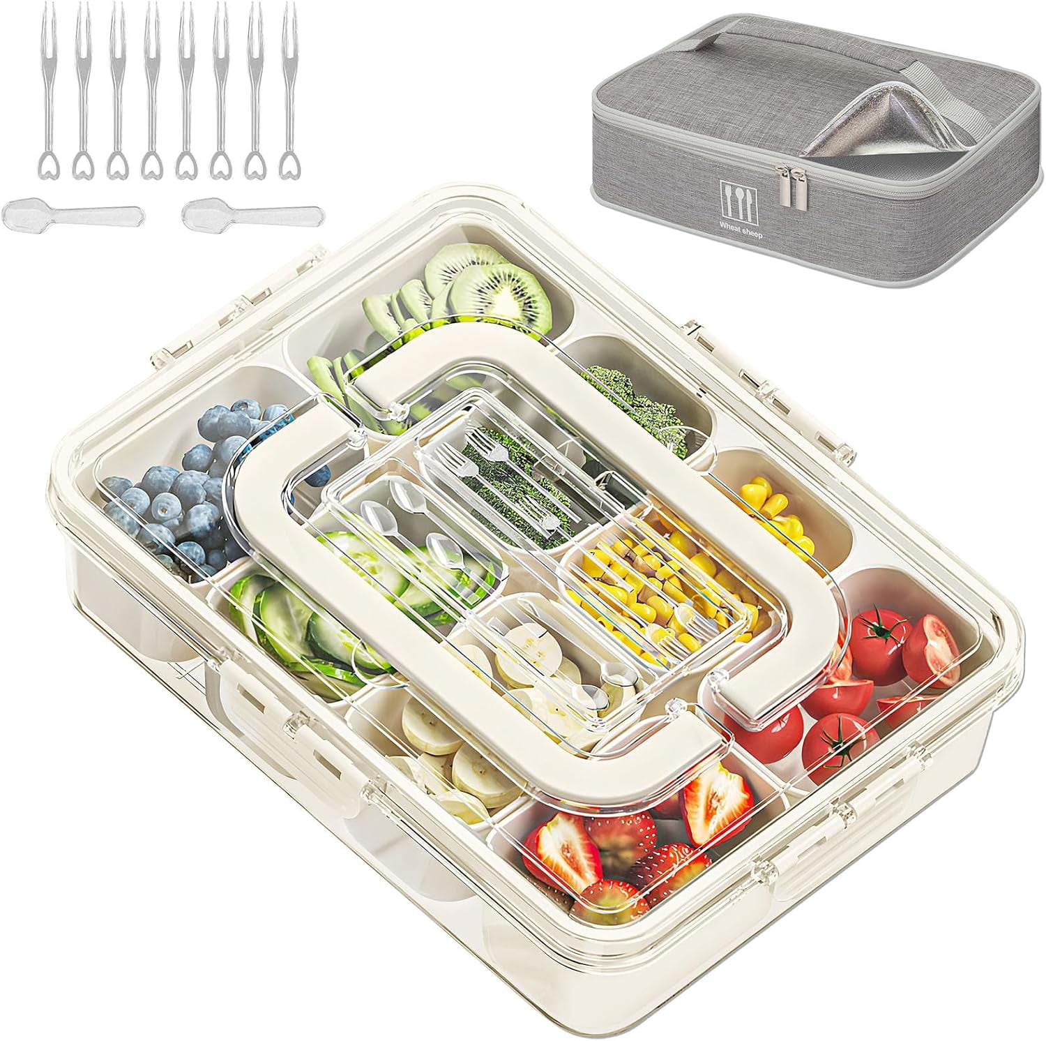 Snack Box Container with Insulated Cooler Bag, Divided Serving Tray ...