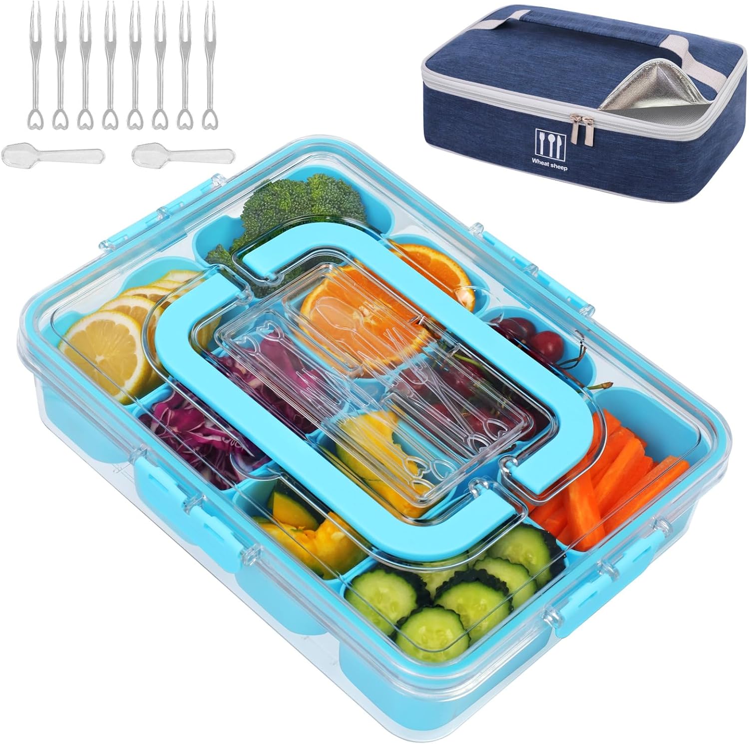 Snack Box Container with Insulated Cooler Bag, Divided Serving Tray ...