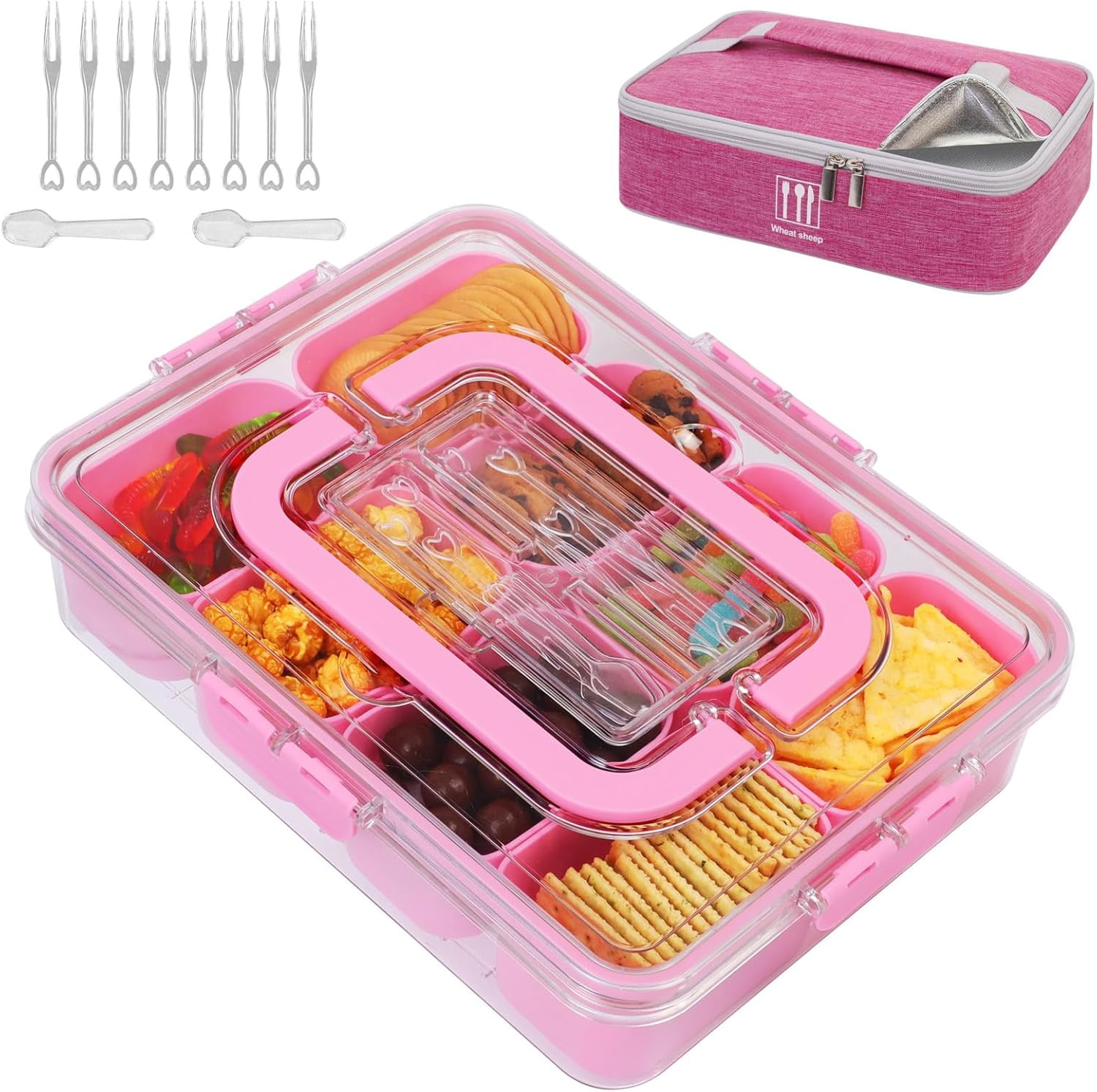 Snack Box Container with Insulated Cooler Bag, Divided Serving Tray ...