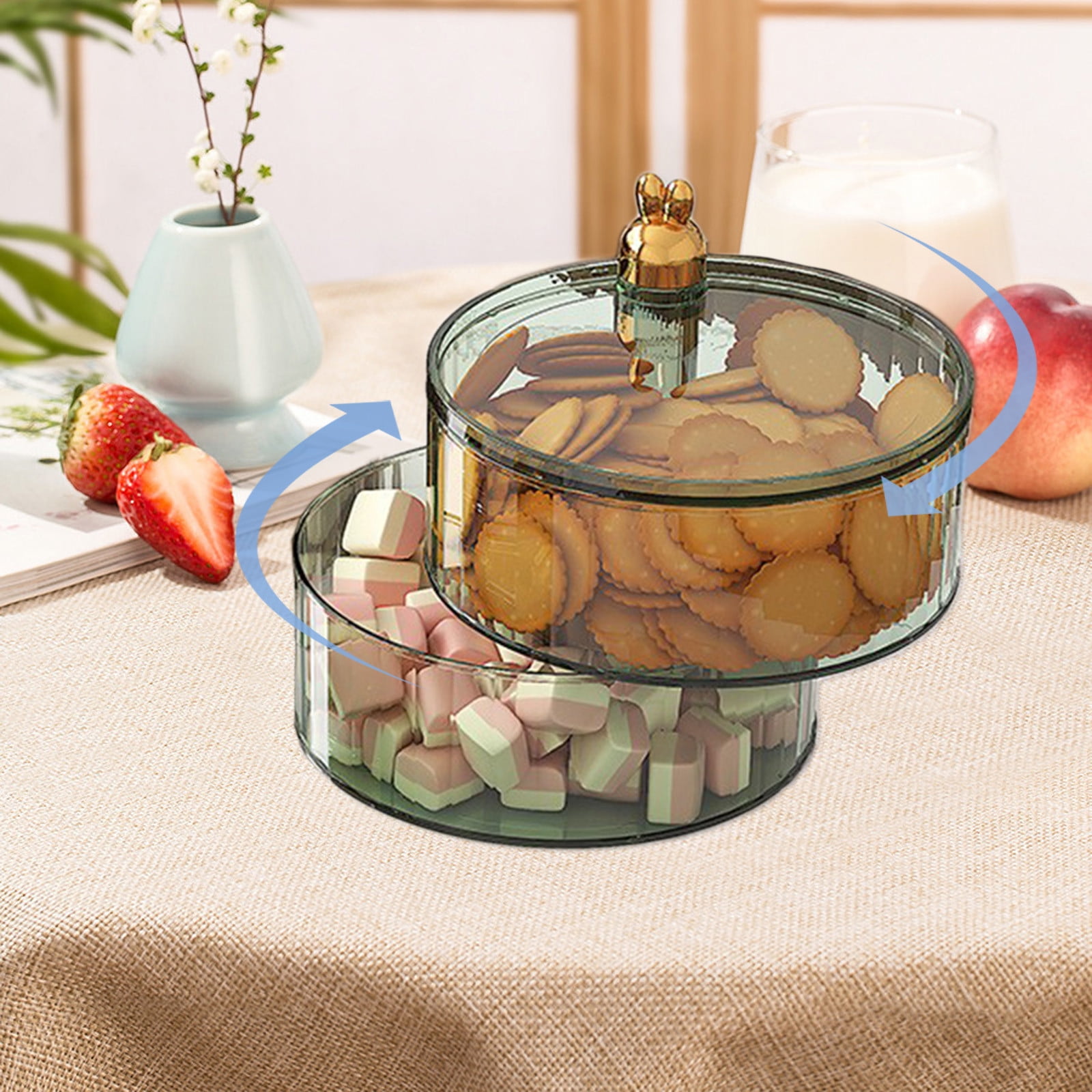 Snack Box Container With Lid & Handle | Divided Rotating Serving Tray ...
