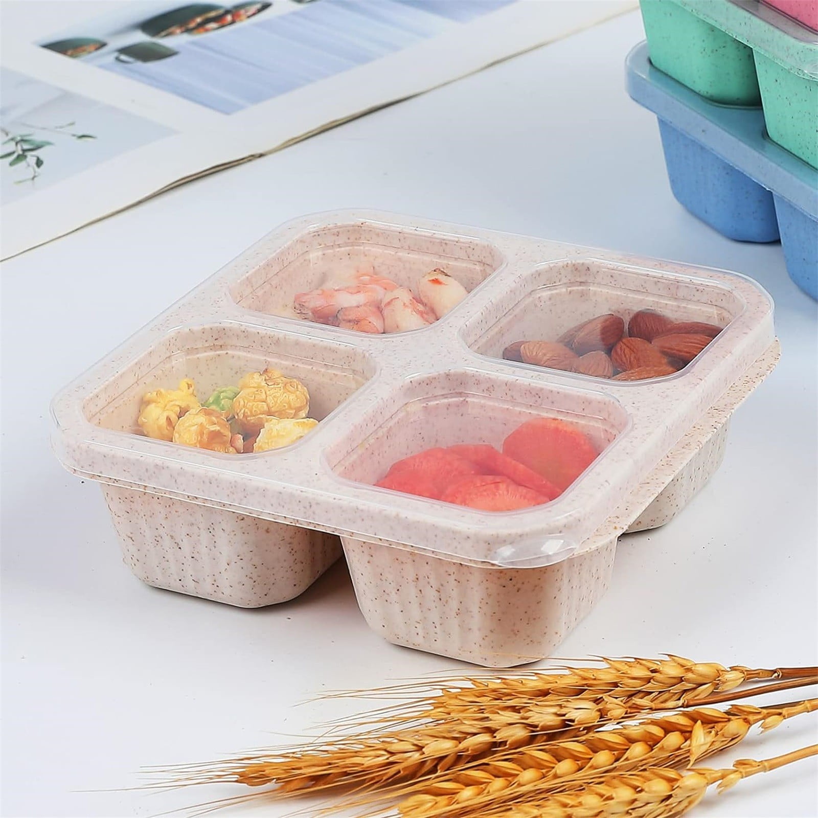 Snack Box Container Reusable Snack Box With 4 Compartments 1PC Portable ...