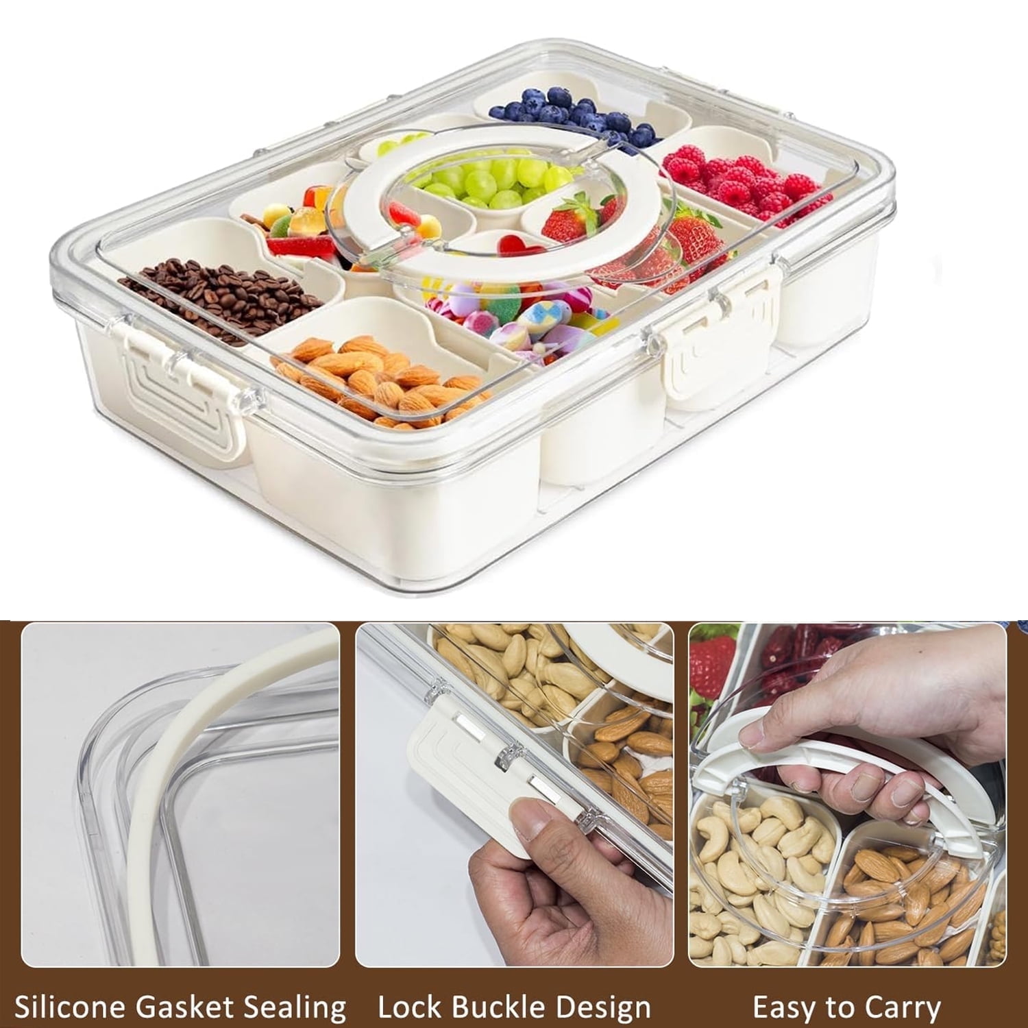 Snack Box Container (With 8 Compartments), Portable Fruit Plate, Snack ...