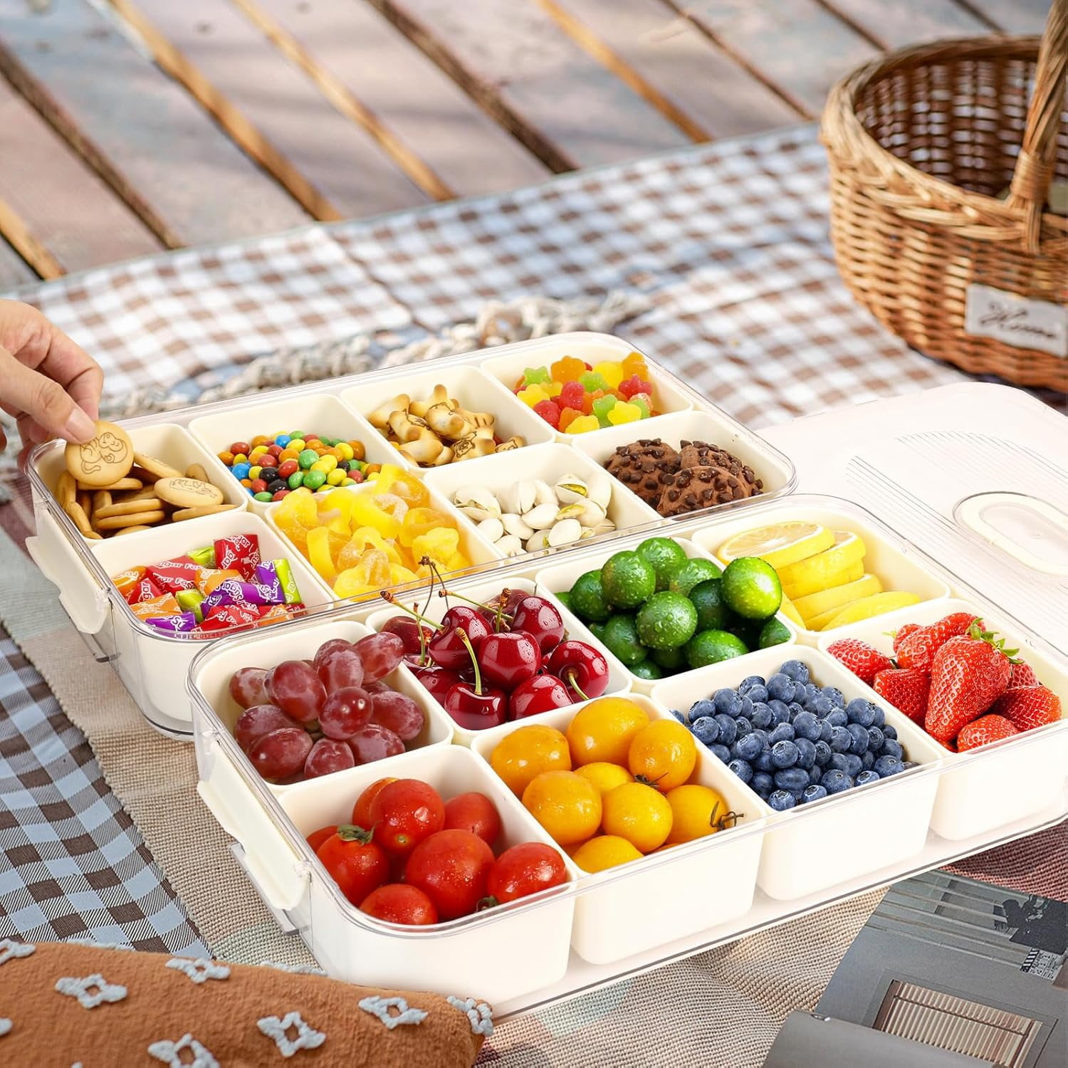 Snack Box Container with 16 Compartments, Divided Serving Tray with Lid ...