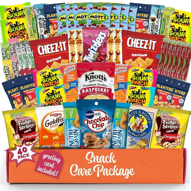 Snack Box Variety Pack (40 Count) Candy Gift Basket - College Student ...