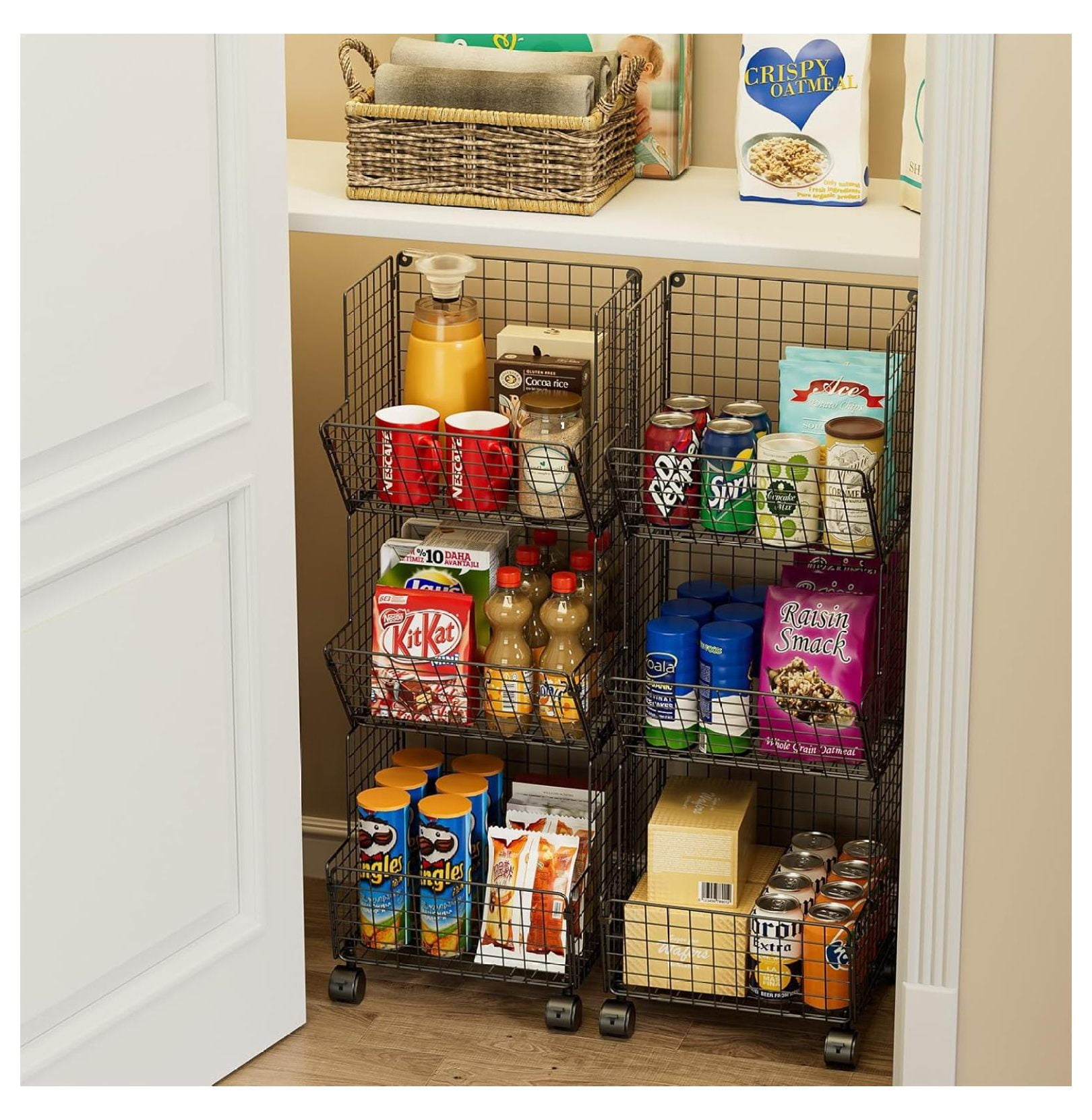 Snack Cart with Wheels Stackable 3-Tier Snack Organizer Pantry ...