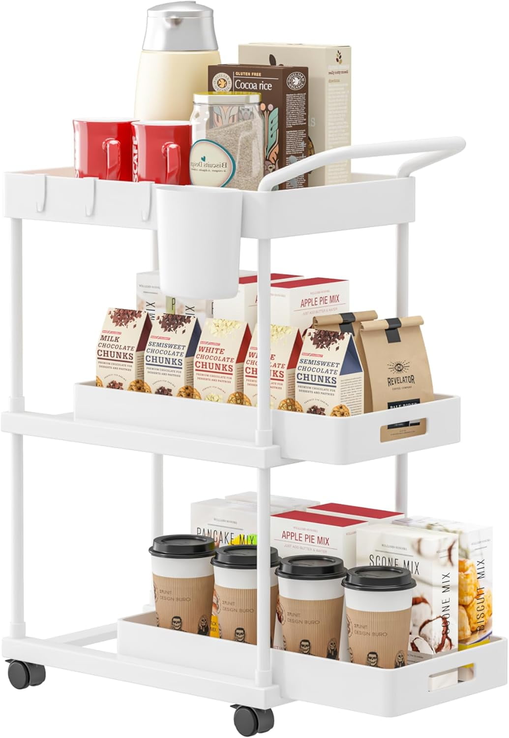 Snack Cart with Wheels, Multi-Functional Storage Trolley for Office ...