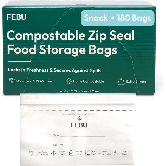 Snack Compostable Food Storage Bags, 180 Count | Certified Home ...