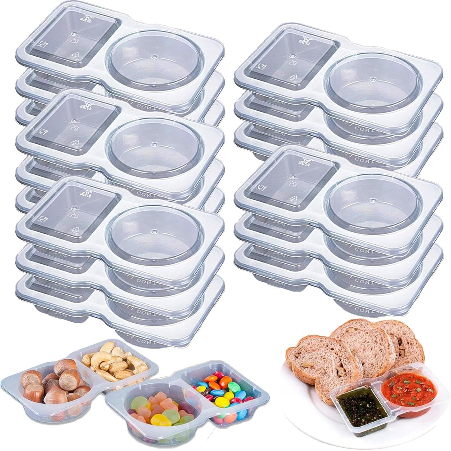 Snack Containers with 2 Compartments, Double Compartment Condiment ...