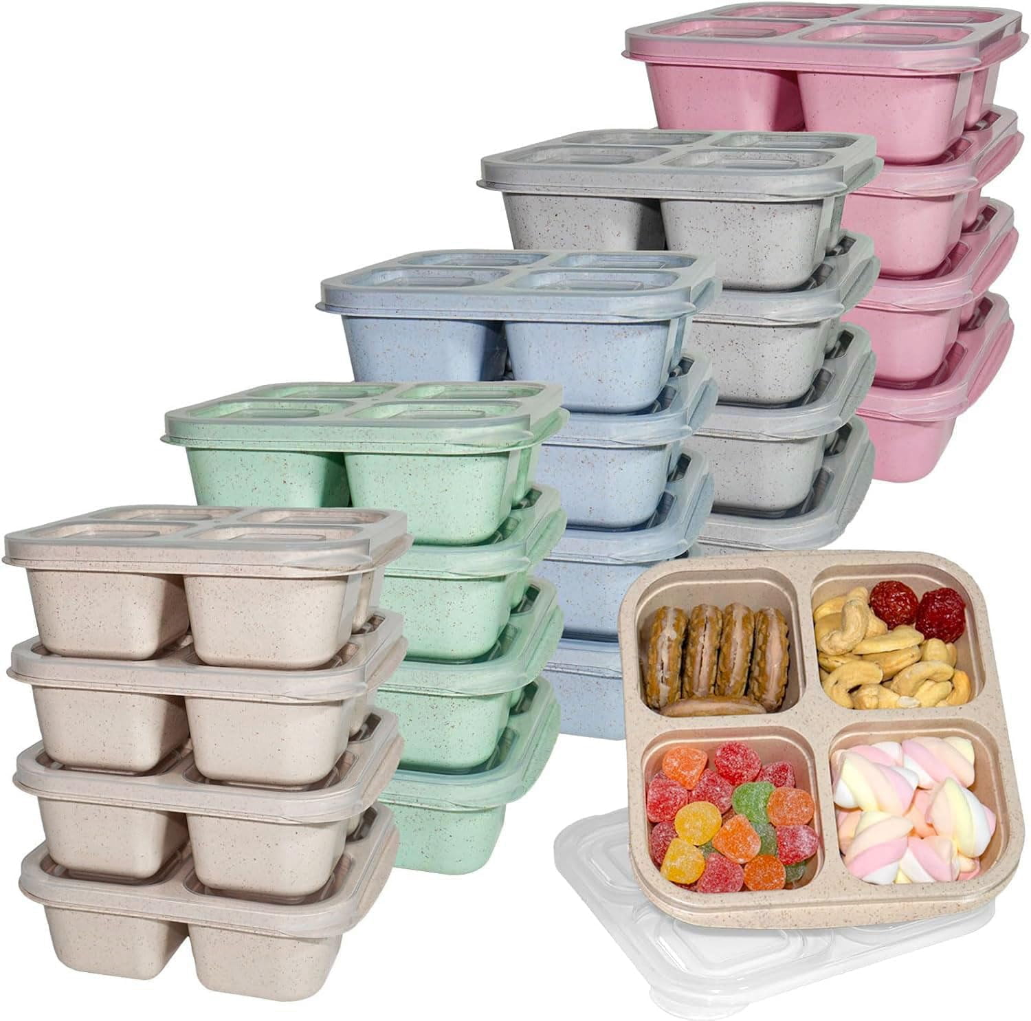 Snack Containers (20 Pack), 4 Compartments Snackle Box Container, Meal ...