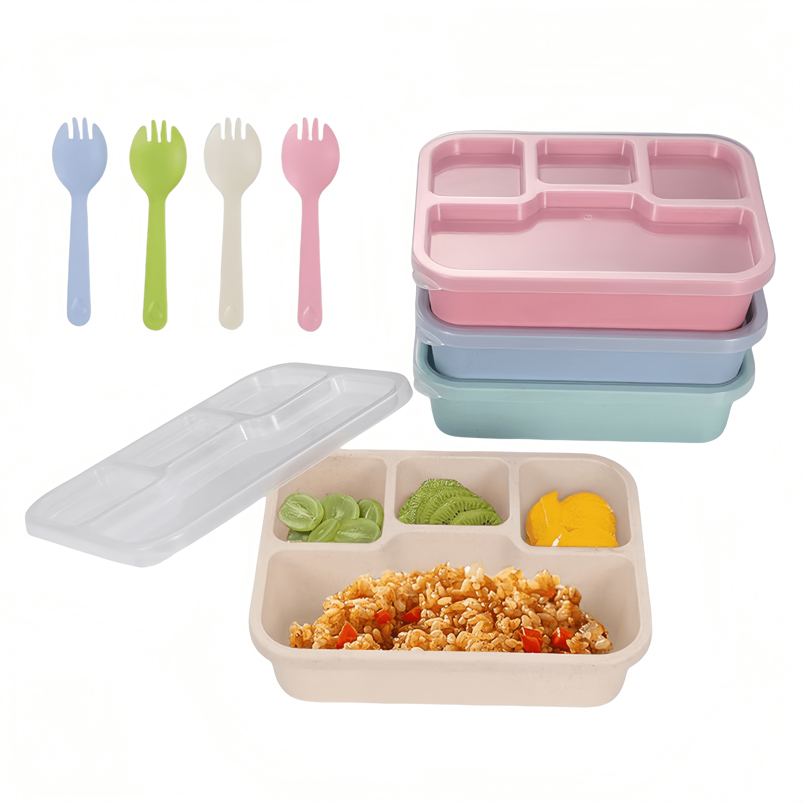 Snack Containers - 4 Pack,4 Compartments Bento Snack Box, Adult Lunch ...