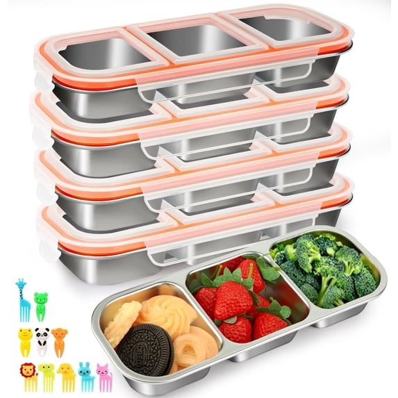 Snack Containers, 4 Pack Stainless Steel Bento Box With ,Leak Proof ...
