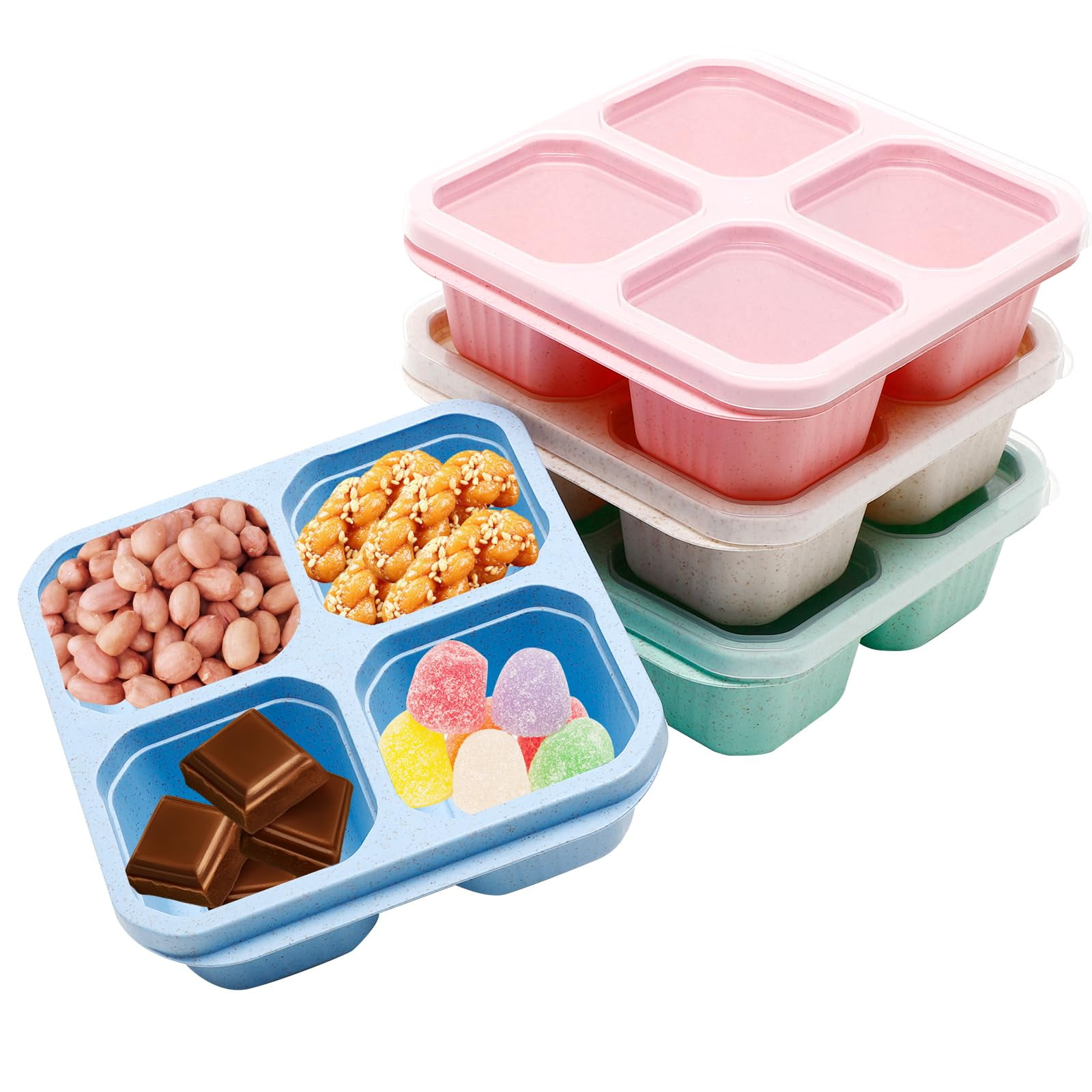 Snack Containers, 4 Pack YYF14 Reusable Bento Snack Box with 4 ...
