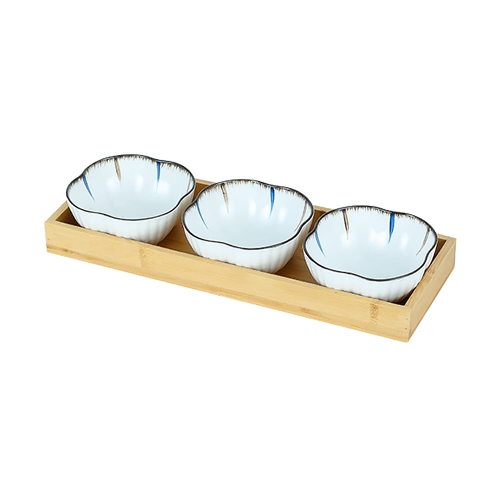 Japanese Style Ceramic Small Plate with Wooden Tray for Snacks and ...