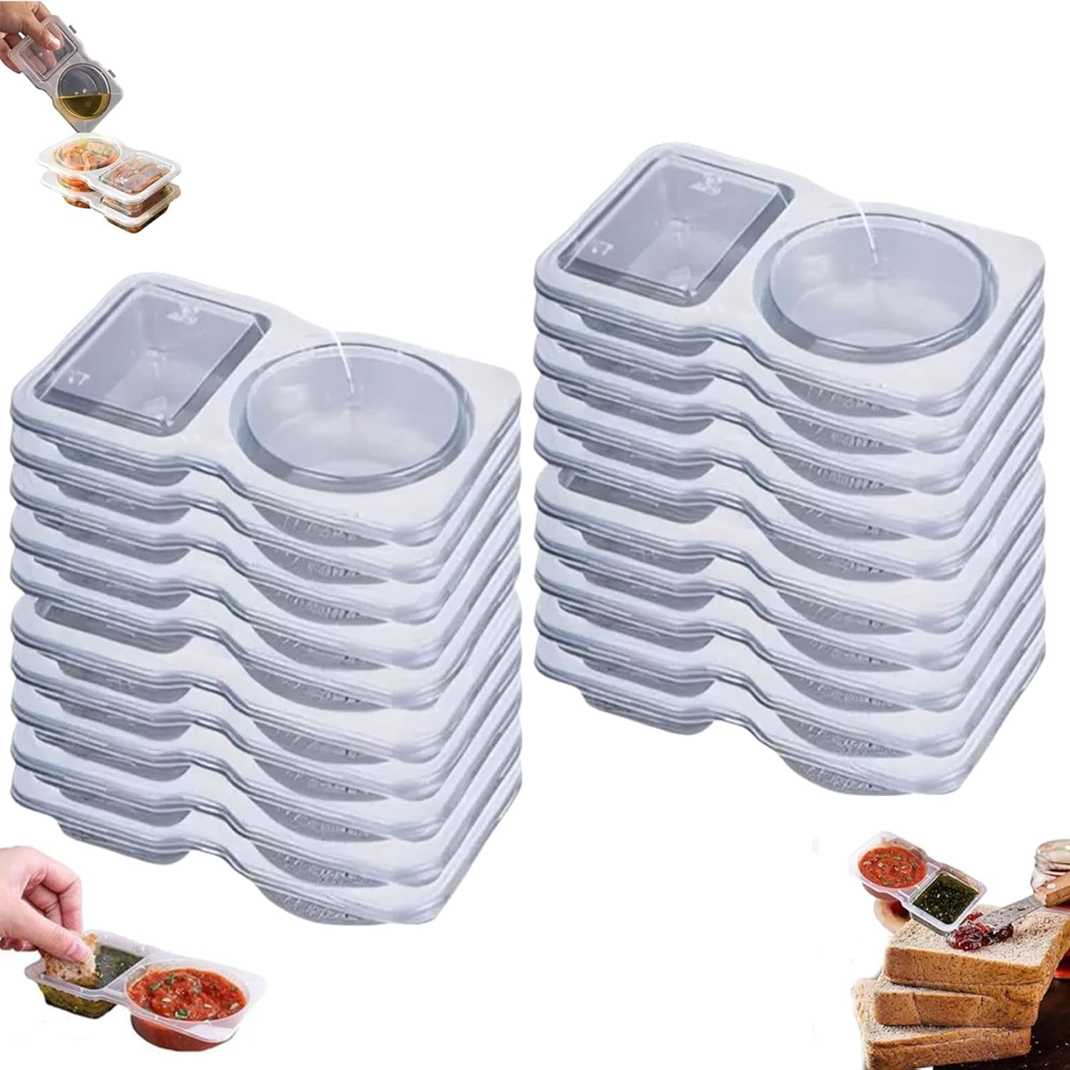 Snack Containers, Double Compartment Condiment Container, Grab and Go ...