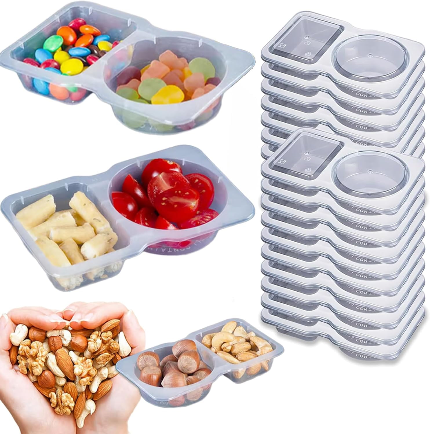 Snack Containers for Kids, Disposable 2 Compartment Condiment Container ...