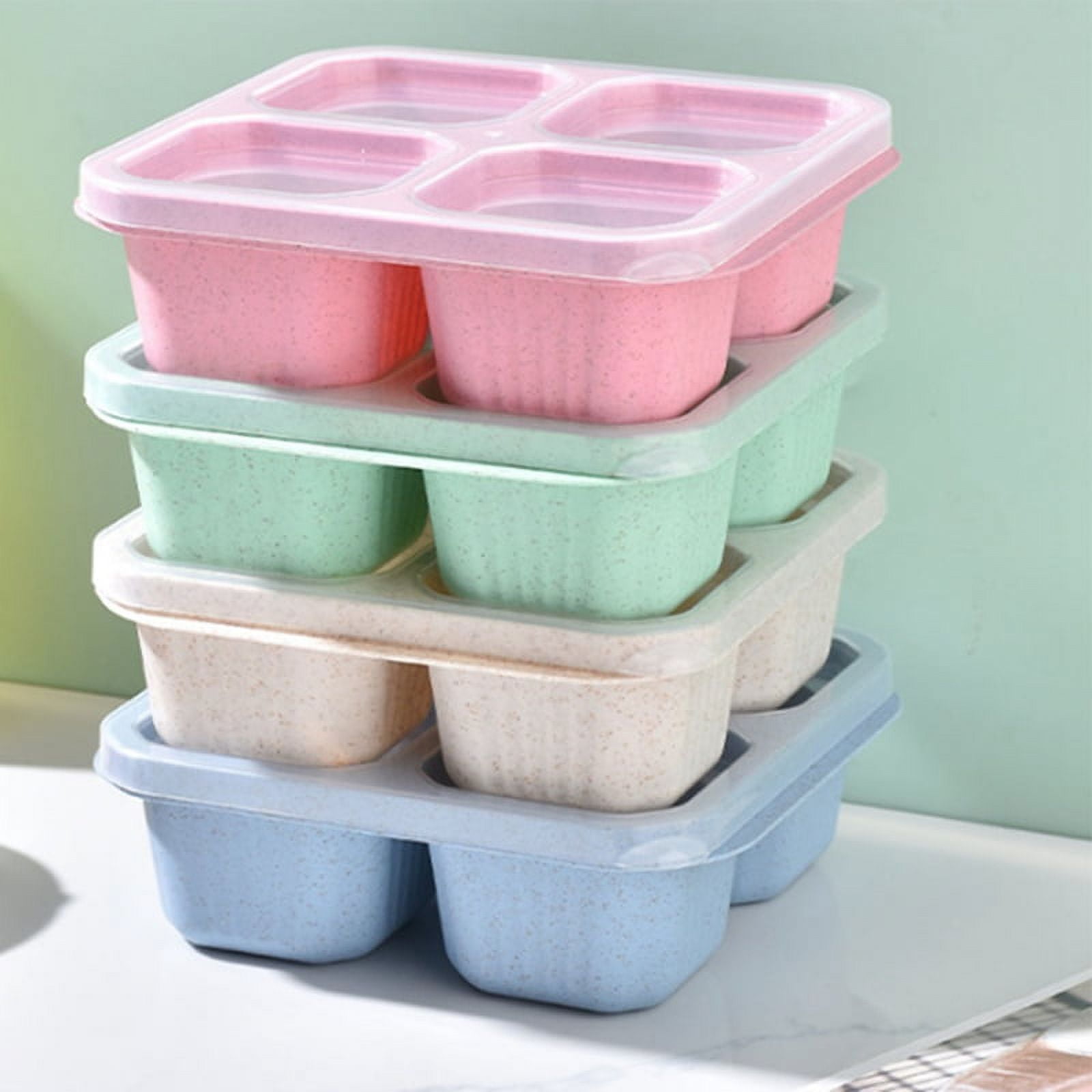 Snack Containers Reusable 4 Divided Compartments Bento Snack Box Meal ...