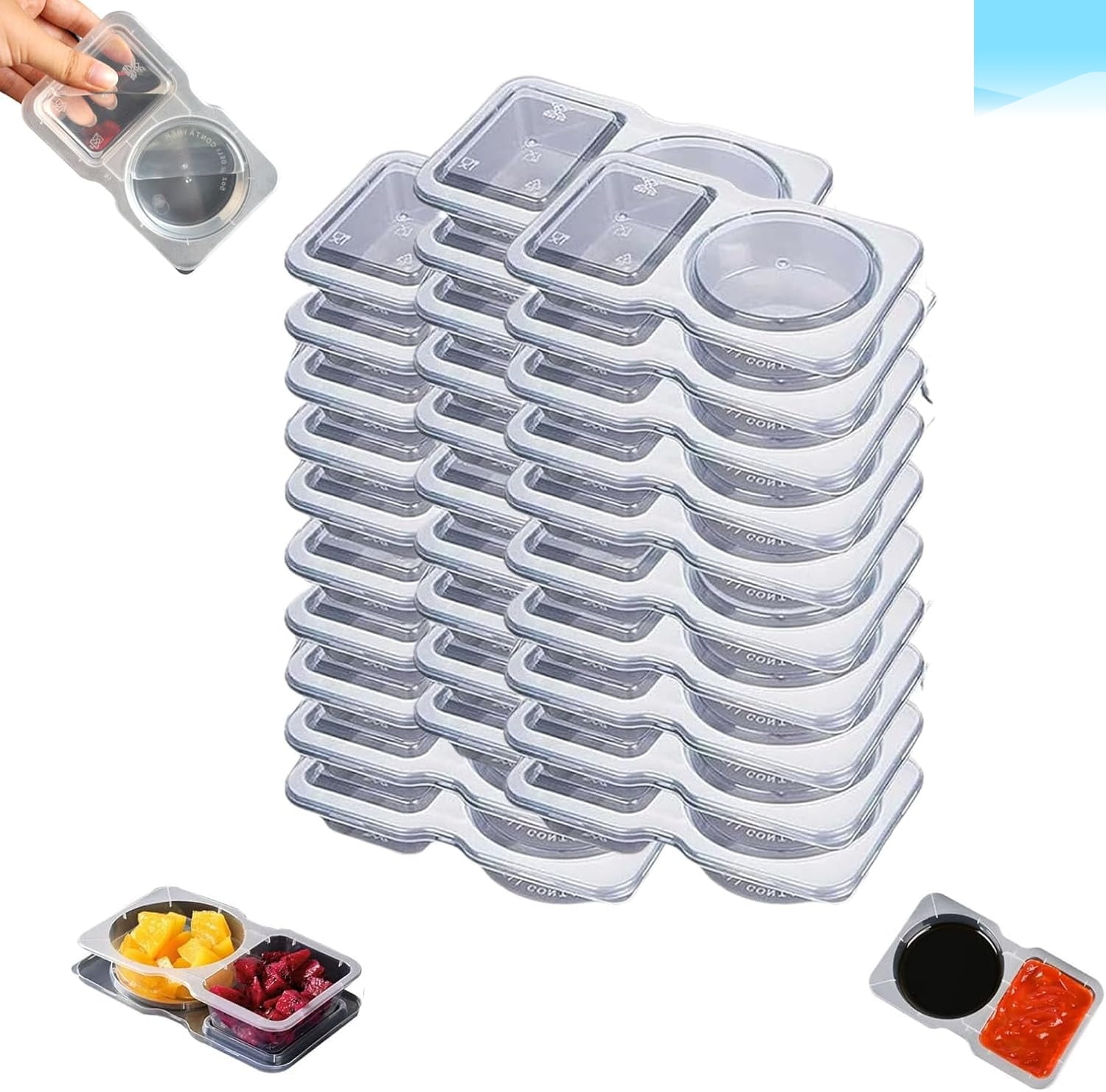Snack Containers Reusable, Reusable Snack Packs 2 Compartments, Grab ...
