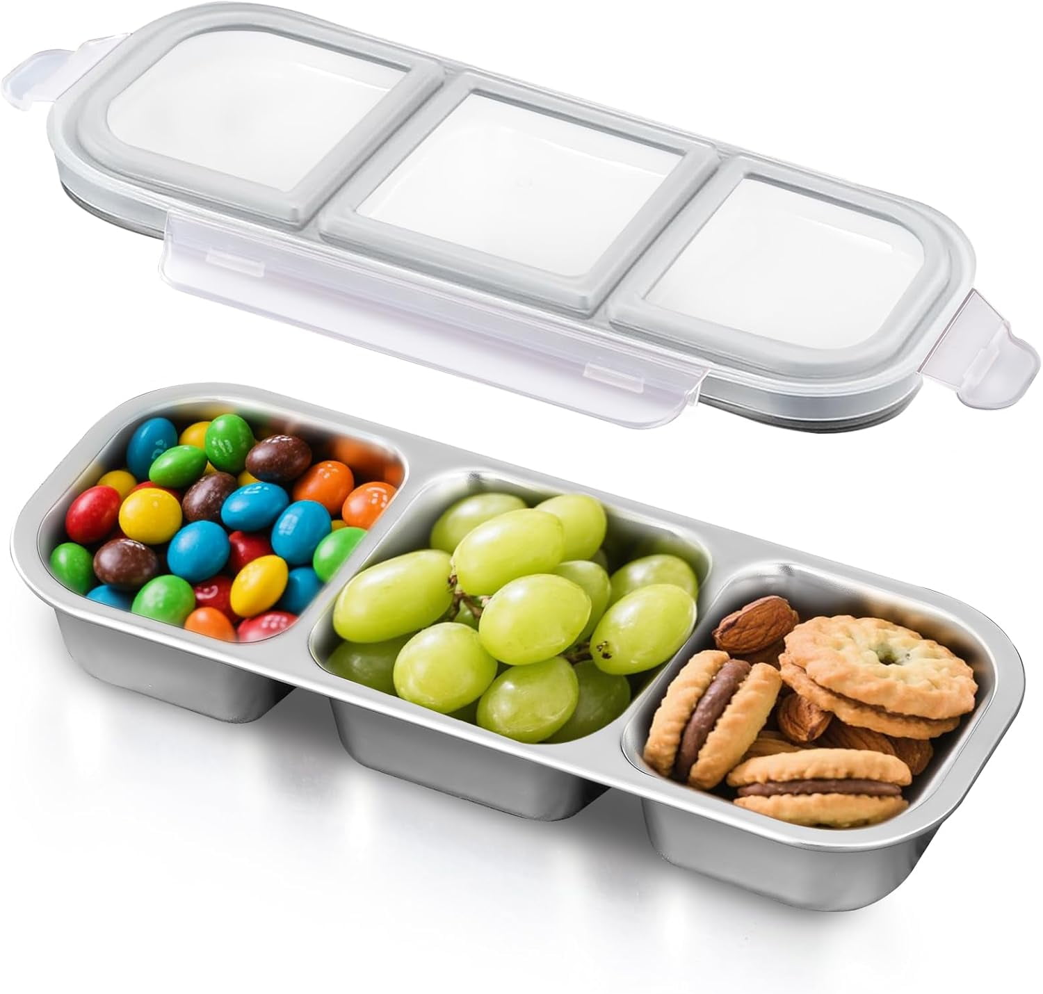 Snack Containers Stainless Steel - Leakproof 3 Compartment Bento Box ...