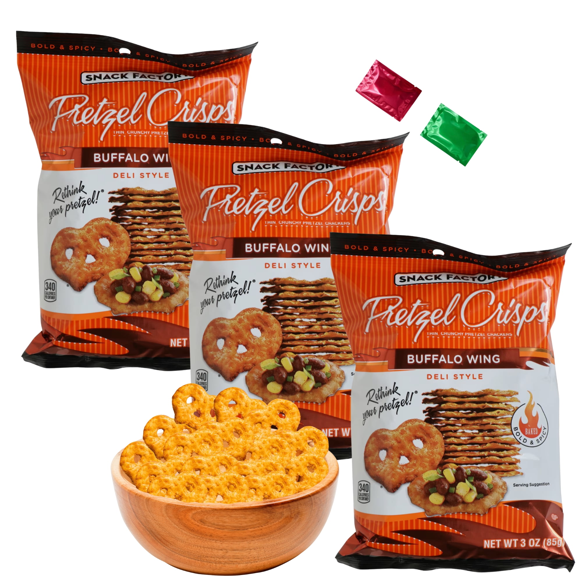 Snack Factory Buffalo Wing Pretzel Crisps 3 oz 3 Pack, Thin & Crunchy ...