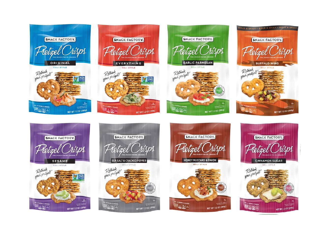 Snack Factory Deli Style Crunchy Pretzel Crisps, 8 Flavor Variety Pack ...