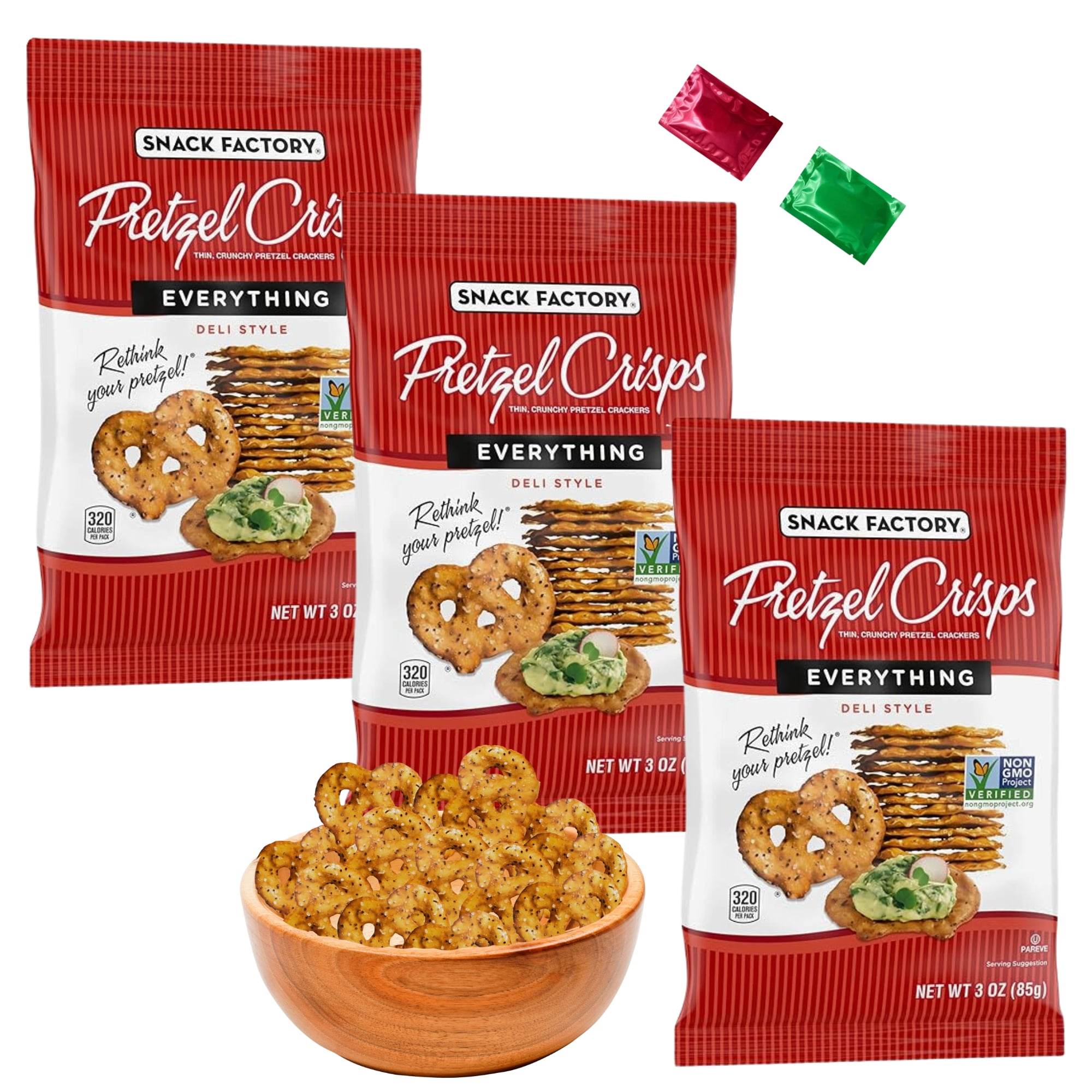 Snack Factory Everything Pretzel Crisps 3 oz 3 Pack, Thin & Crunchy ...
