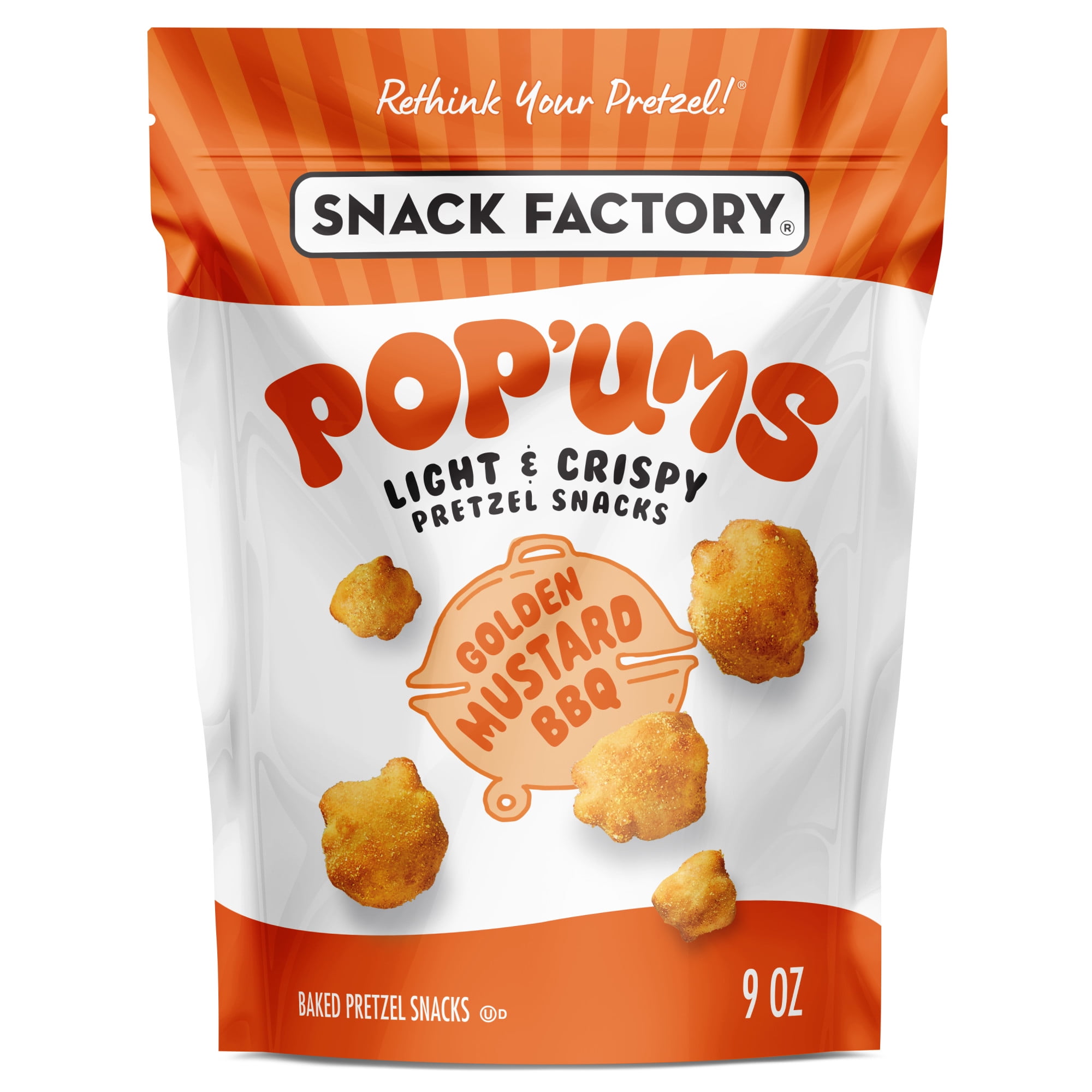 Snack Factory Pop'ums Golden Mustard BBQ Pretzel Snacks, 9 oz Bag - Walmart.com