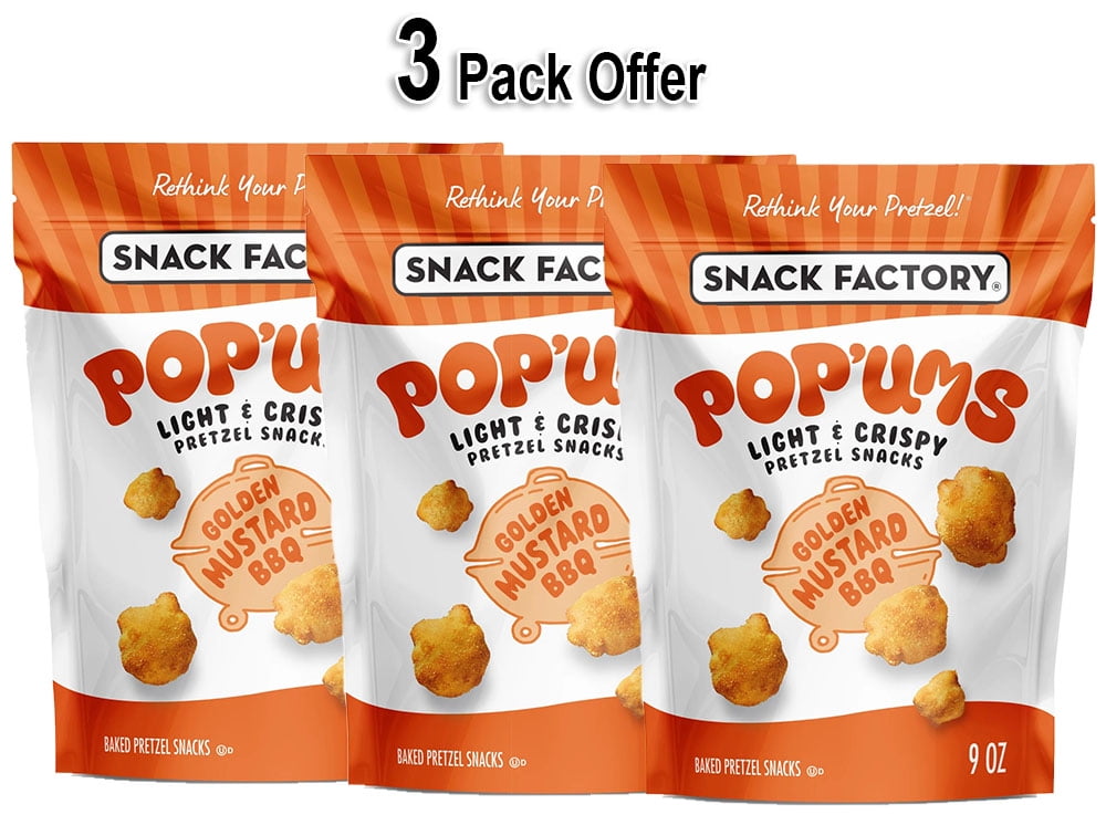 Snack Factory Pop'ums Golden Mustard BBQ Pretzel Snacks, 9 oz (3 Pack ...