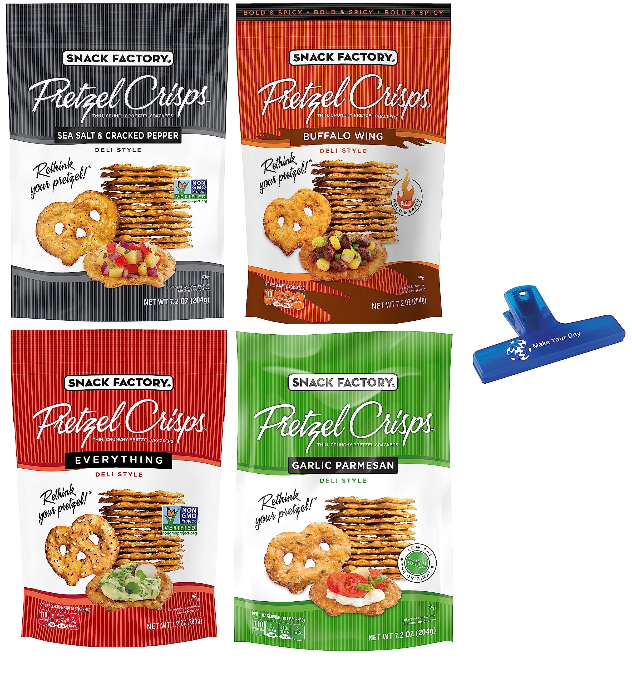 Snack Factory Pretzel Crisps, AIF4 Sea Salt & Cracked Pepper, Buffalo ...