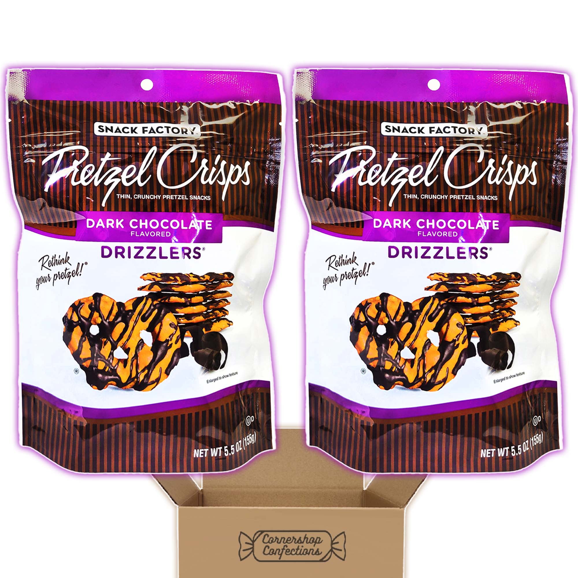 Snack Factory Pretzel Crisps Dark Chocolate Drizzlers 2 Bag Bundle - 2 ...