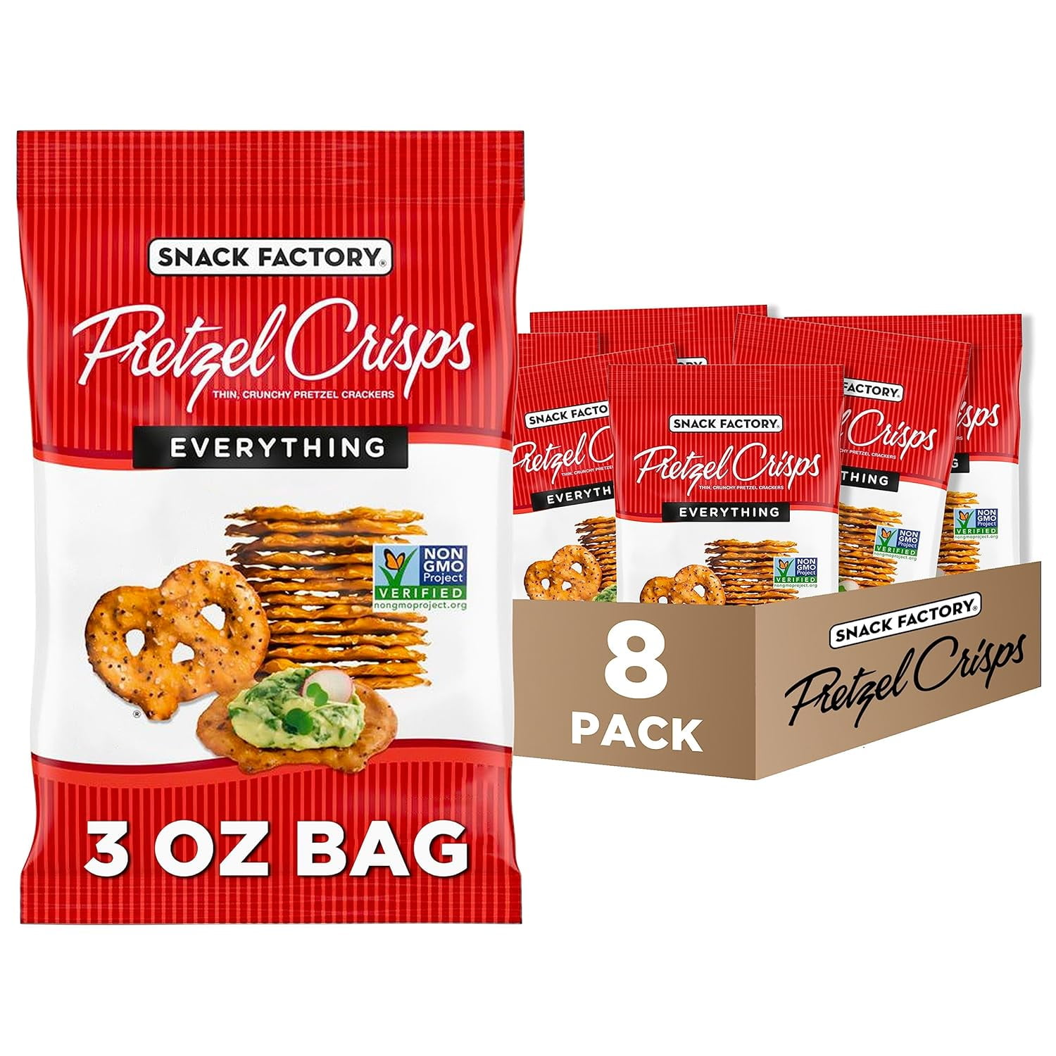 Snack Factory Pretzel Crisps, Everything, 3 Oz (Pack of 8) - Walmart.com